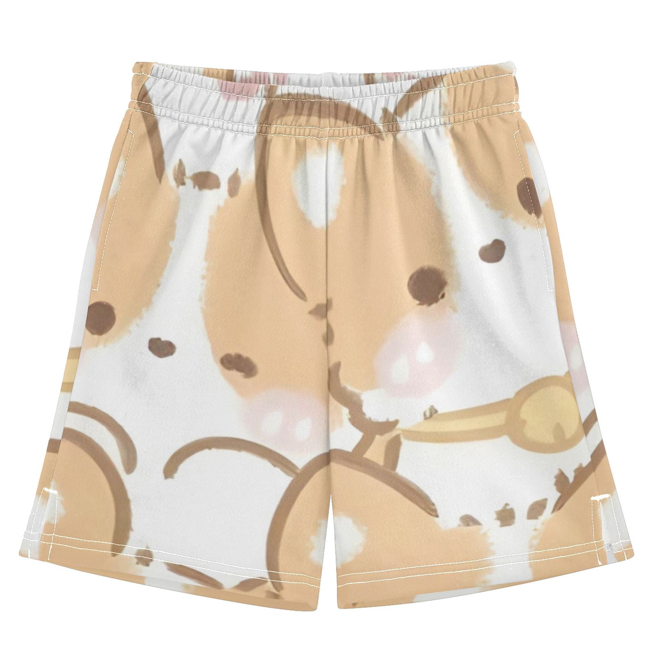 BZSMCE Adjustable Drawstring Casual Shorts With Peach Corgi Faces ...