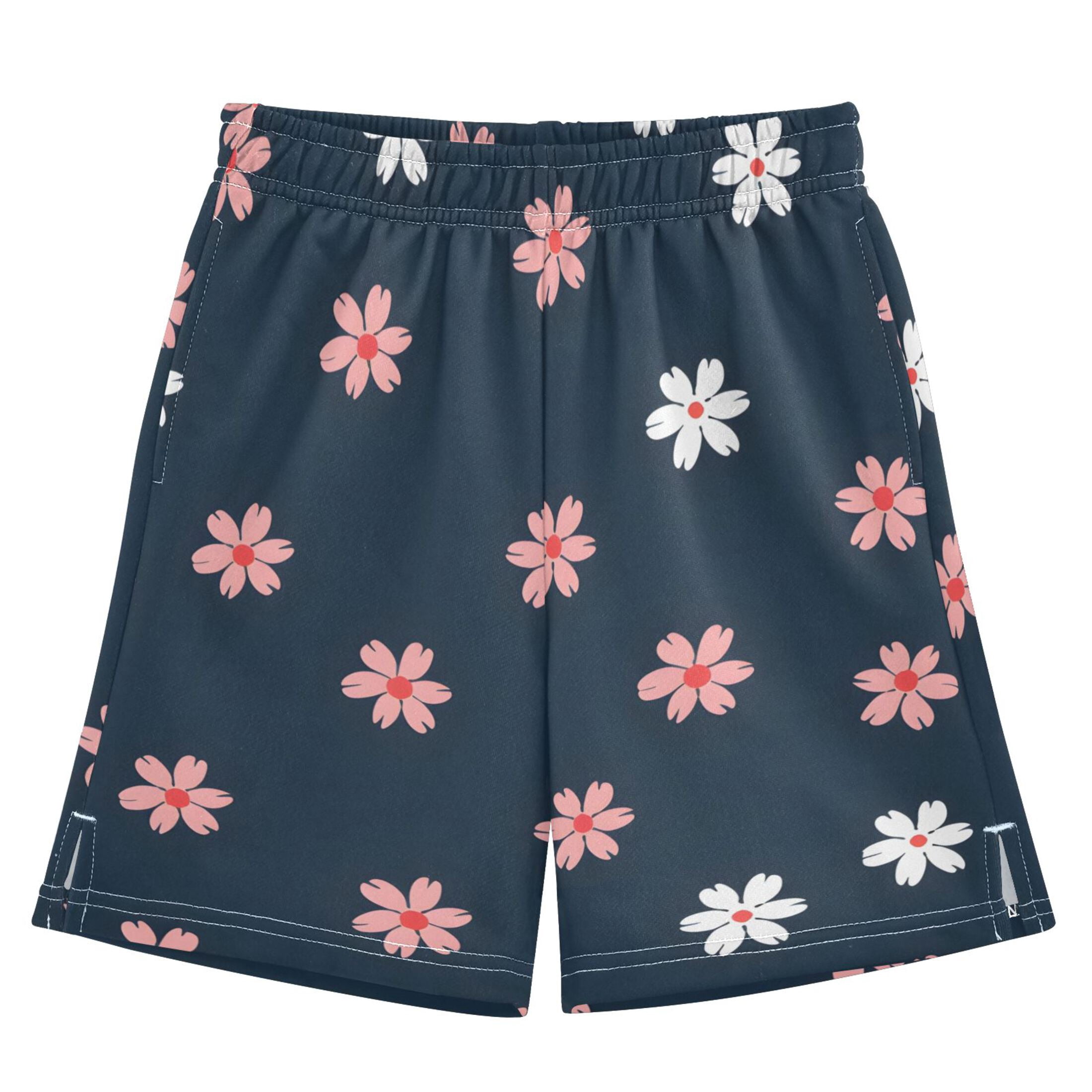 BZSMCE Adjustable Drawstring Casual Shorts With Pink White Flowers ...