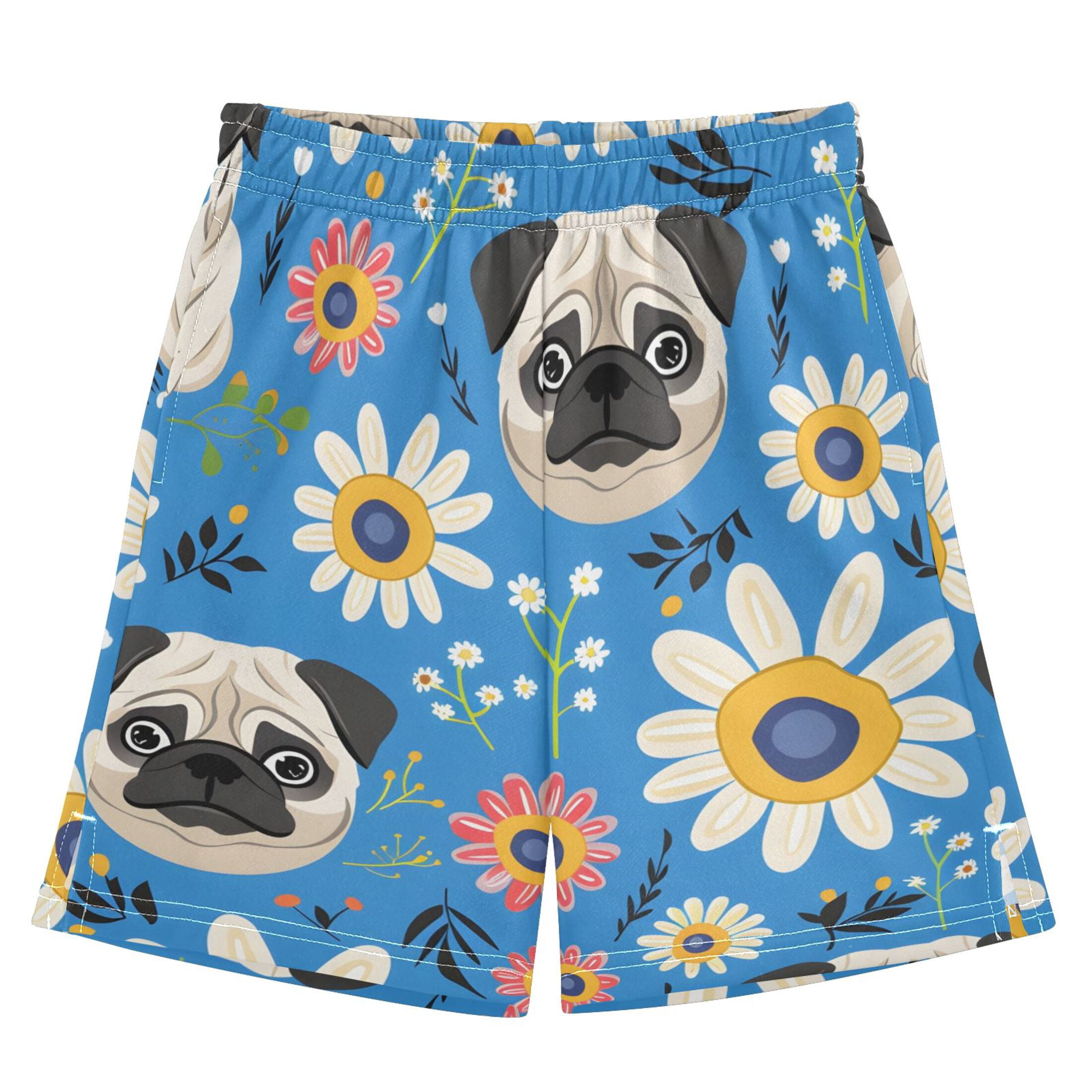 BZSMCE Adjustable Drawstring Casual Shorts With Pug Flowers Pattern ...