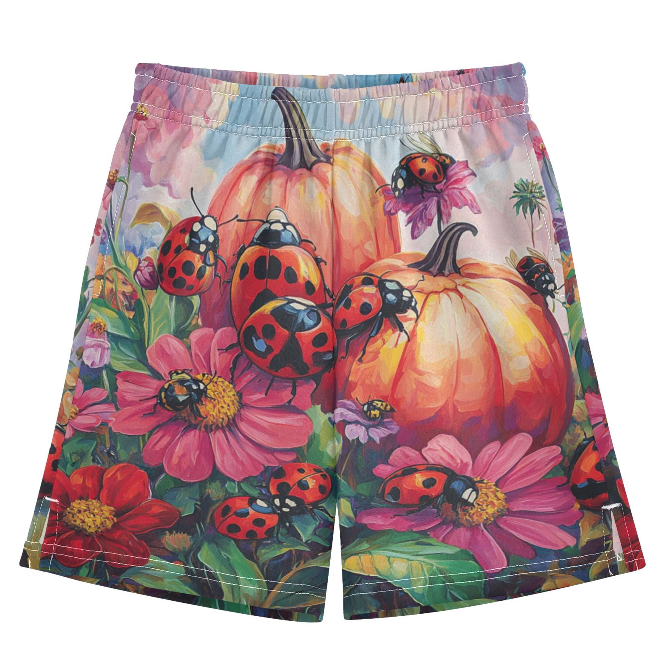 BZSMCE Adjustable Drawstring Casual Shorts With Pumpkin Patch Ladybug ...