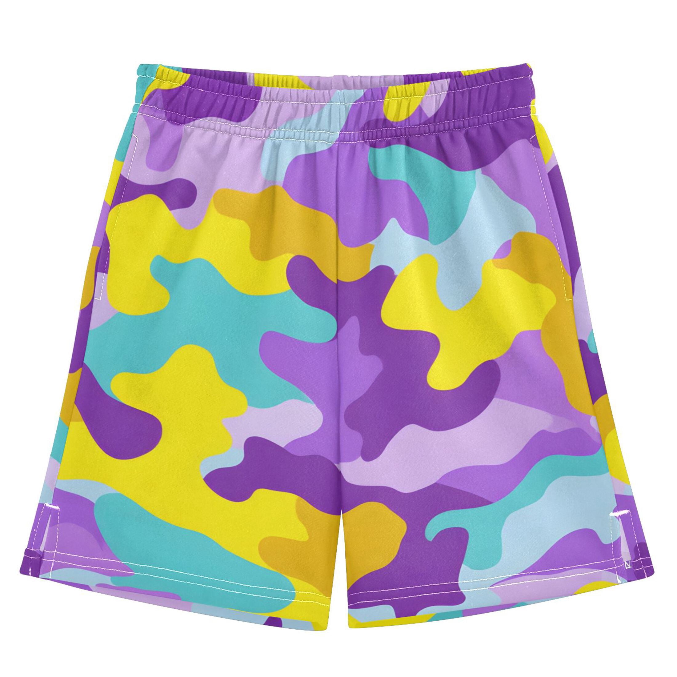 BZSMCE Adjustable Drawstring Casual Shorts With Purple Blue Yellow ...