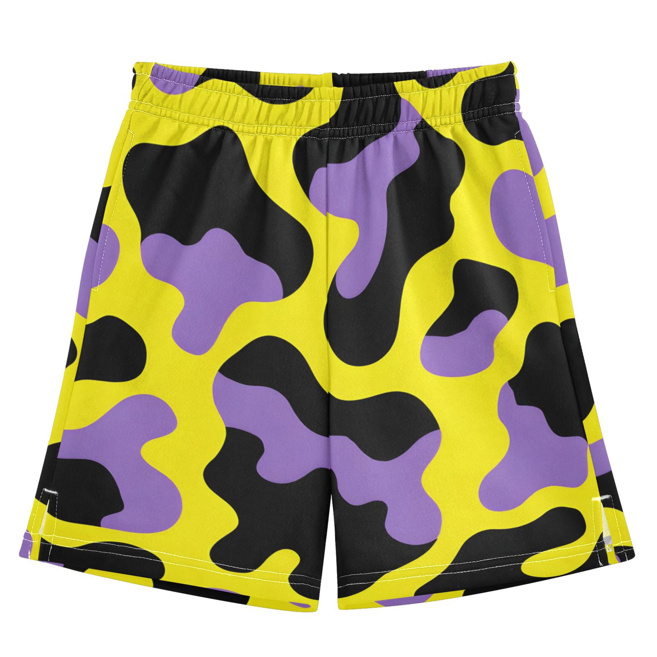 BZSMCE Adjustable Drawstring Casual Shorts With Purple Yellow Cow ...
