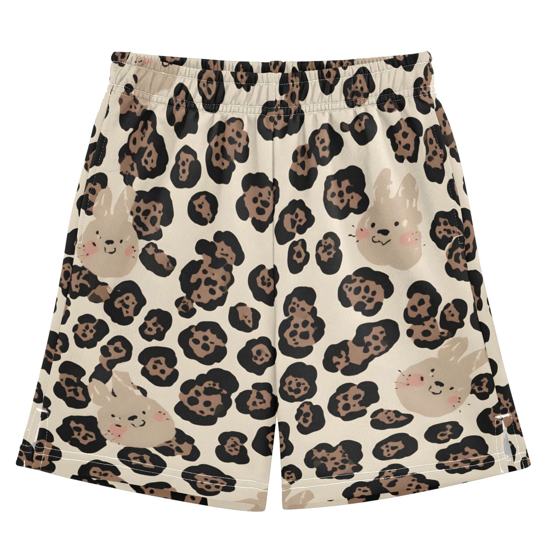 BZSMCE Adjustable Drawstring Casual Shorts With Rabbit Leopard Print ...