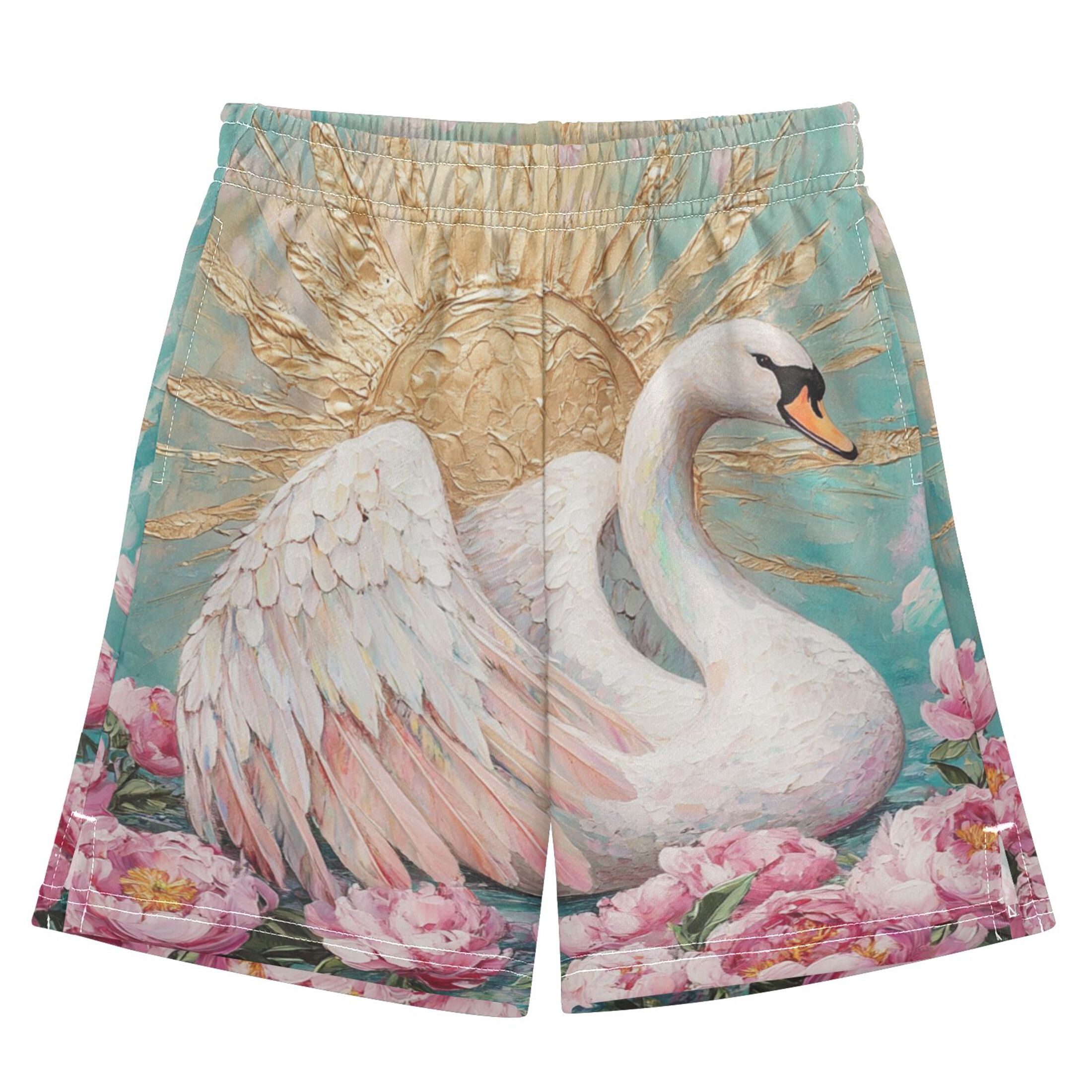 BZSMCE Adjustable Drawstring Casual Shorts With Radiant Swan Serenade ...