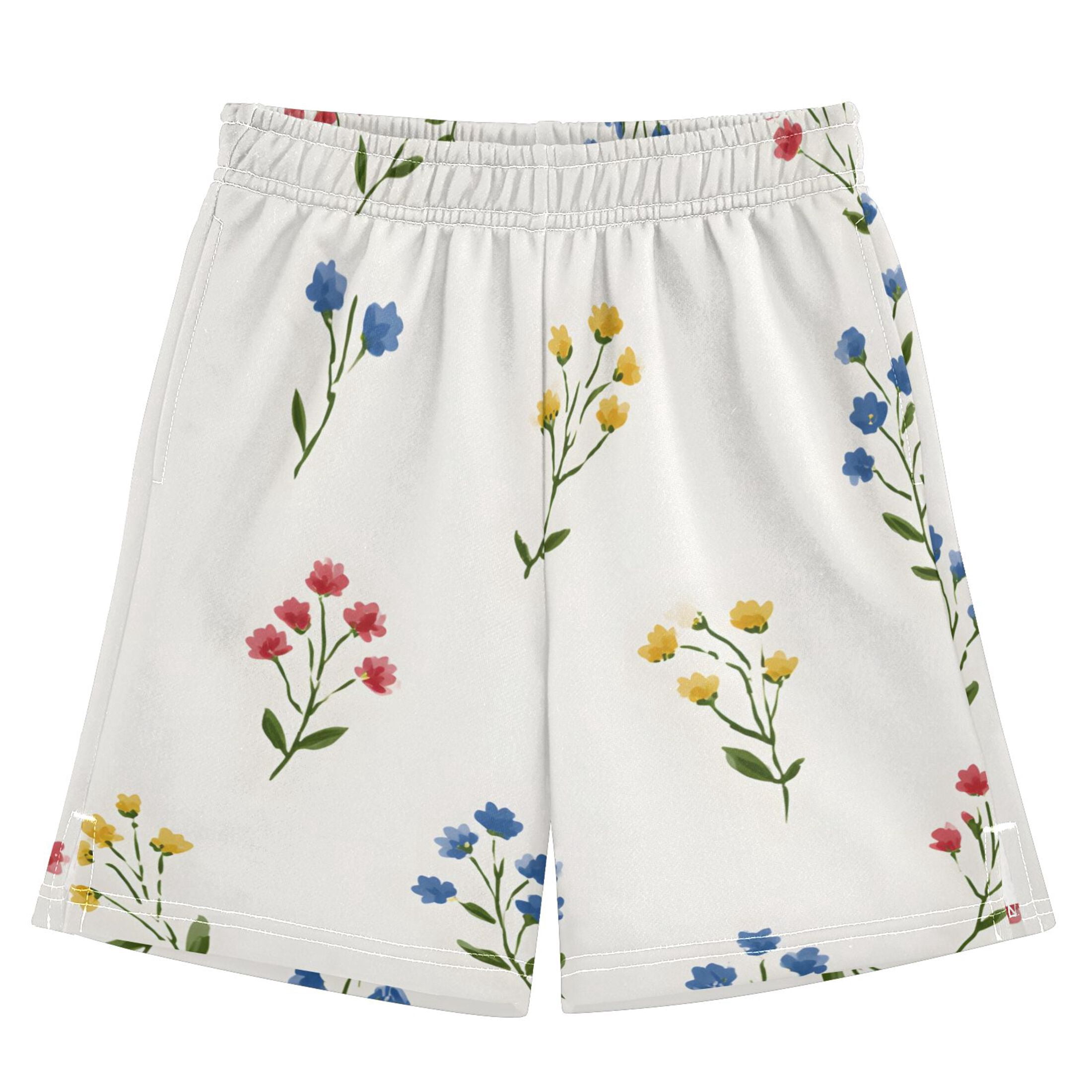 BZSMCE Adjustable Drawstring Casual Shorts With Red Blue Flower Pattern ...