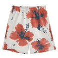 BZSMCE Adjustable Drawstring Casual Shorts With Red Hibiscus Flower ...