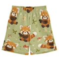 BZSMCE Adjustable Drawstring Casual Shorts With Red Pand Pattern ...