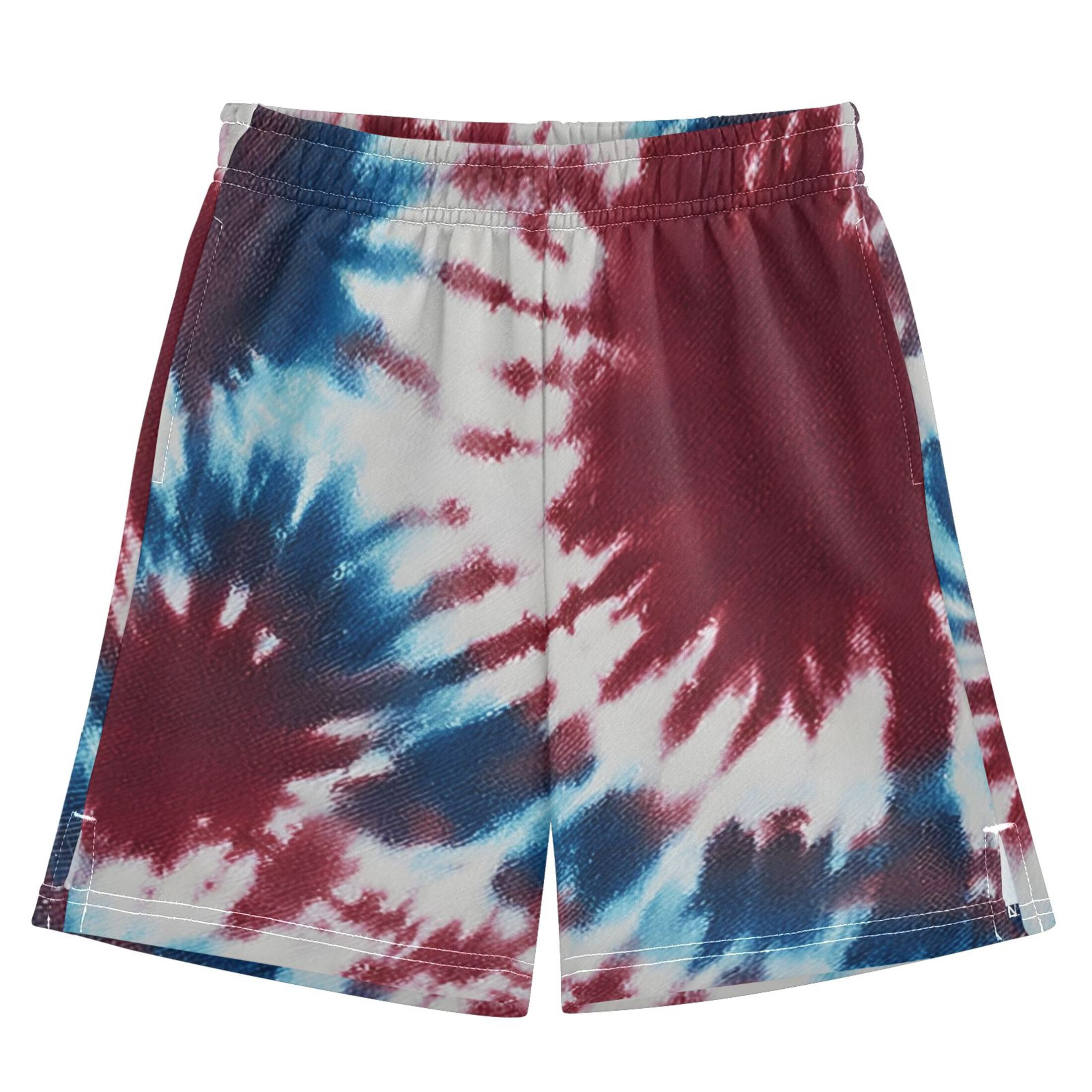 BZSMCE Adjustable Drawstring Casual Shorts With Red Tie Dye Pattern ...