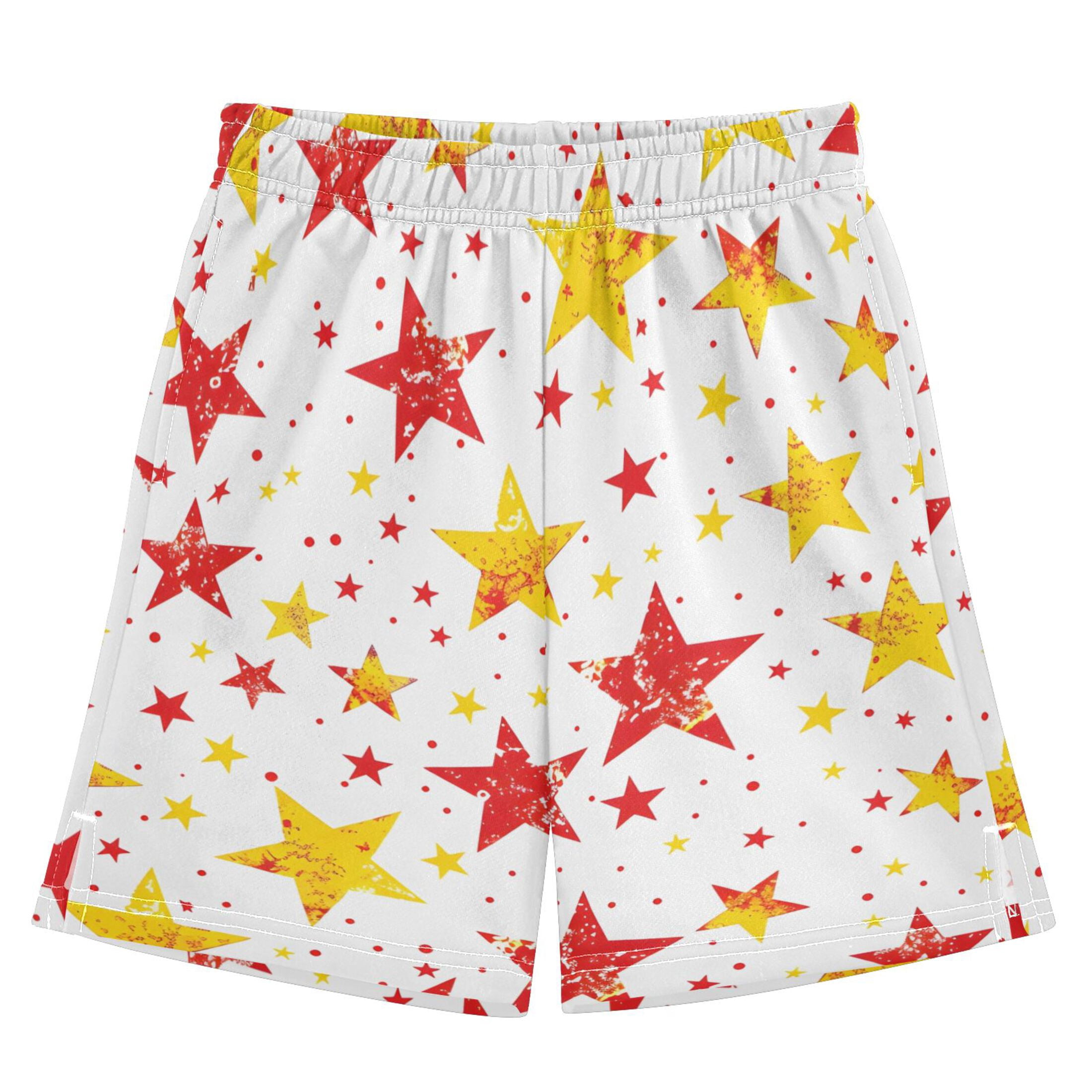 BZSMCE Adjustable Drawstring Casual Shorts With Red and Yellow Five ...