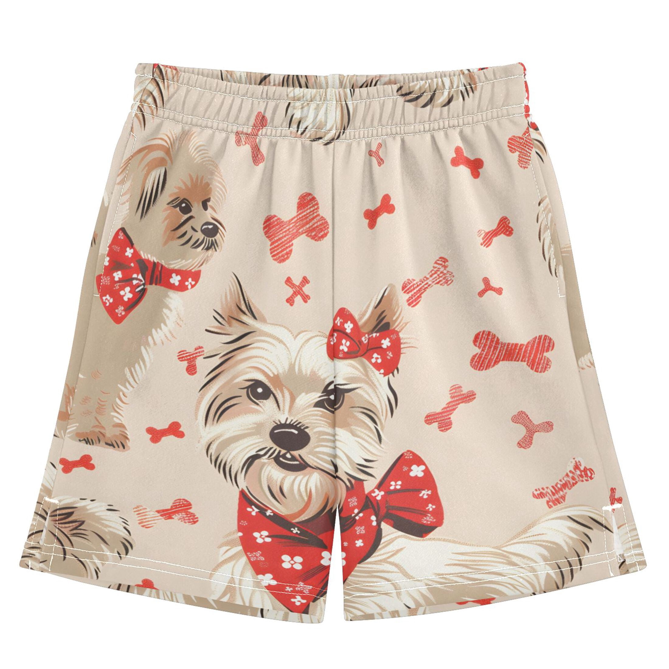 BZSMCE Adjustable Drawstring Casual Shorts With Schnauzer Red Bow Red ...