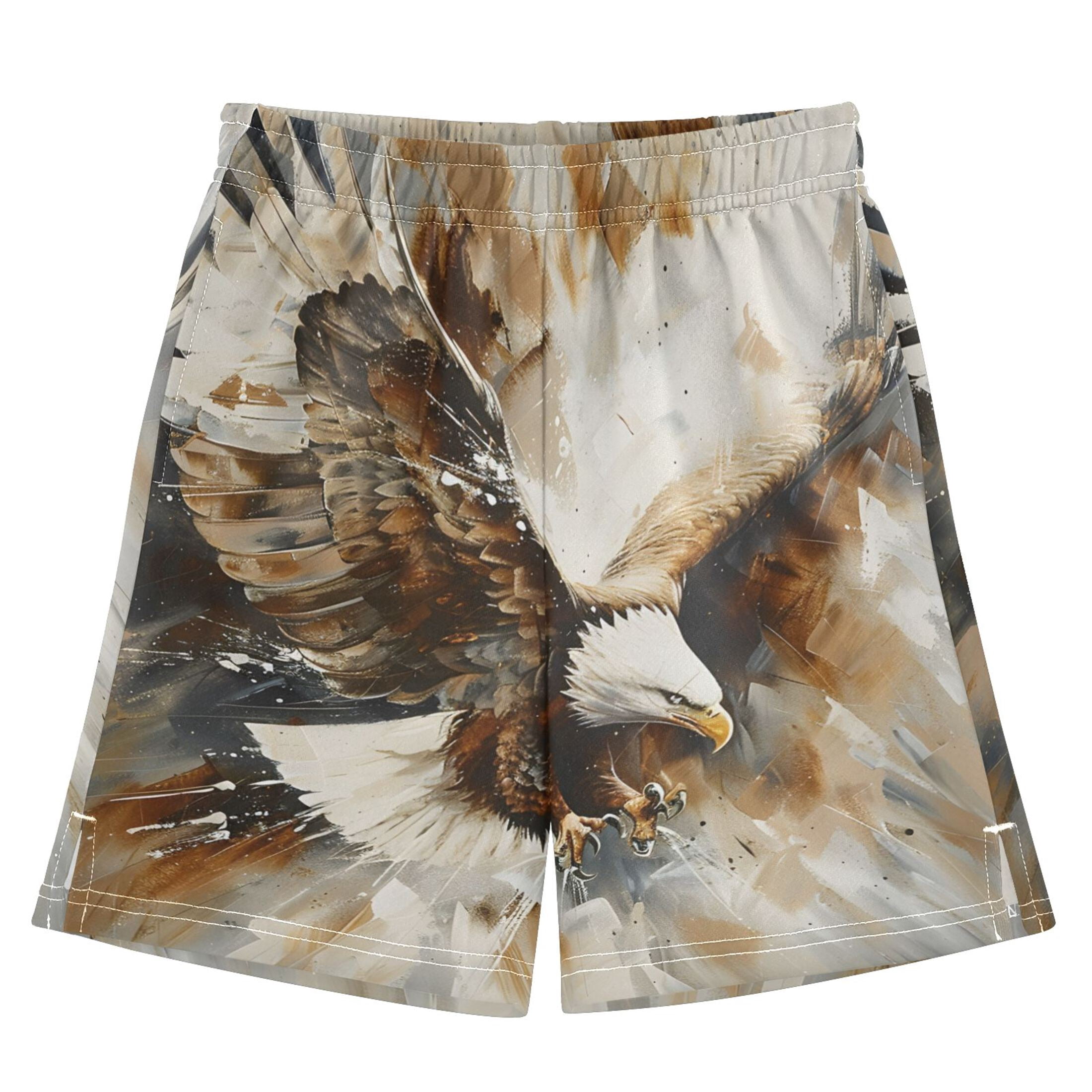 BZSMCE Adjustable Drawstring Casual Shorts With Sea Eagle Oil Painting ...