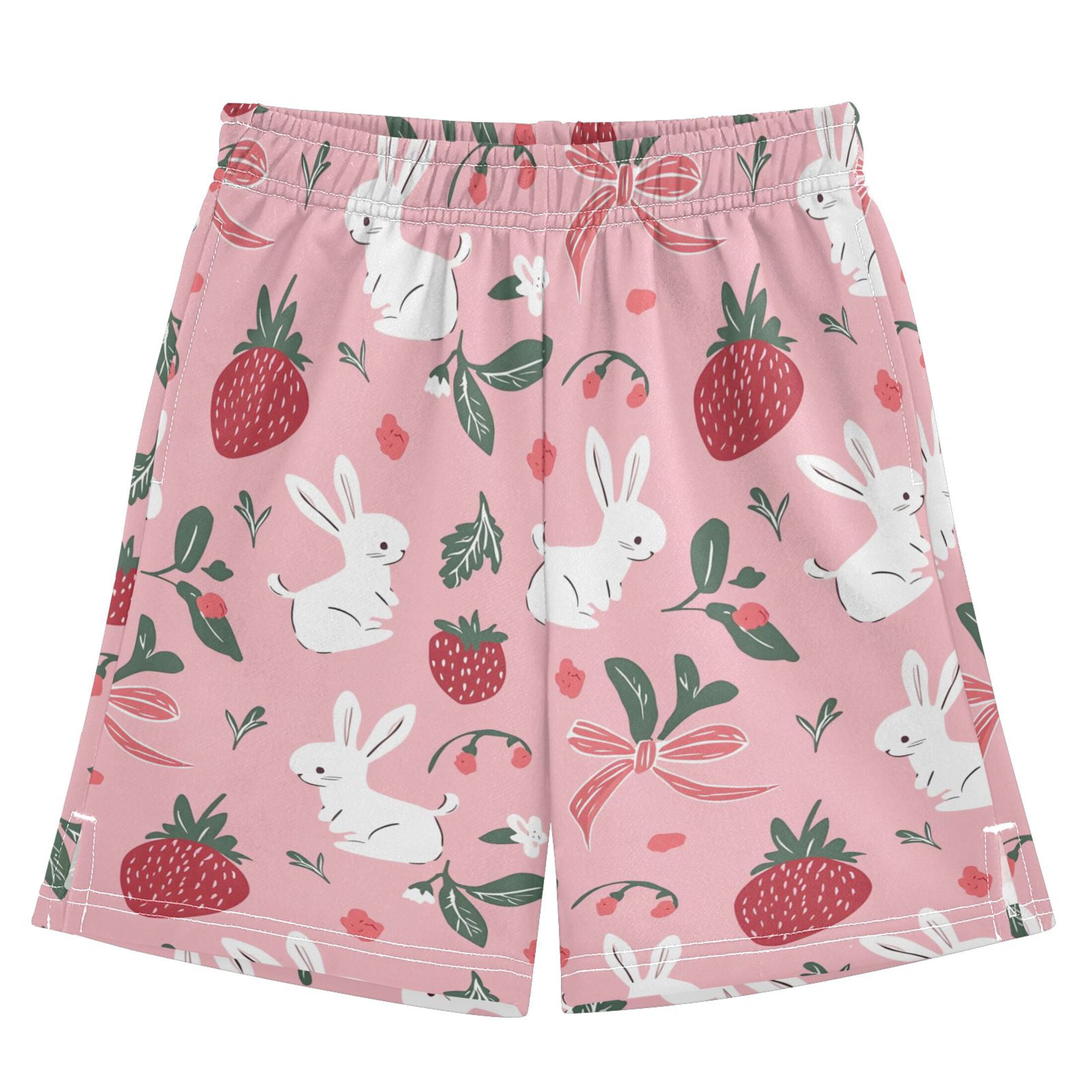 BZSMCE Adjustable Drawstring Casual Shorts With Strawberry Rabbit Bow ...