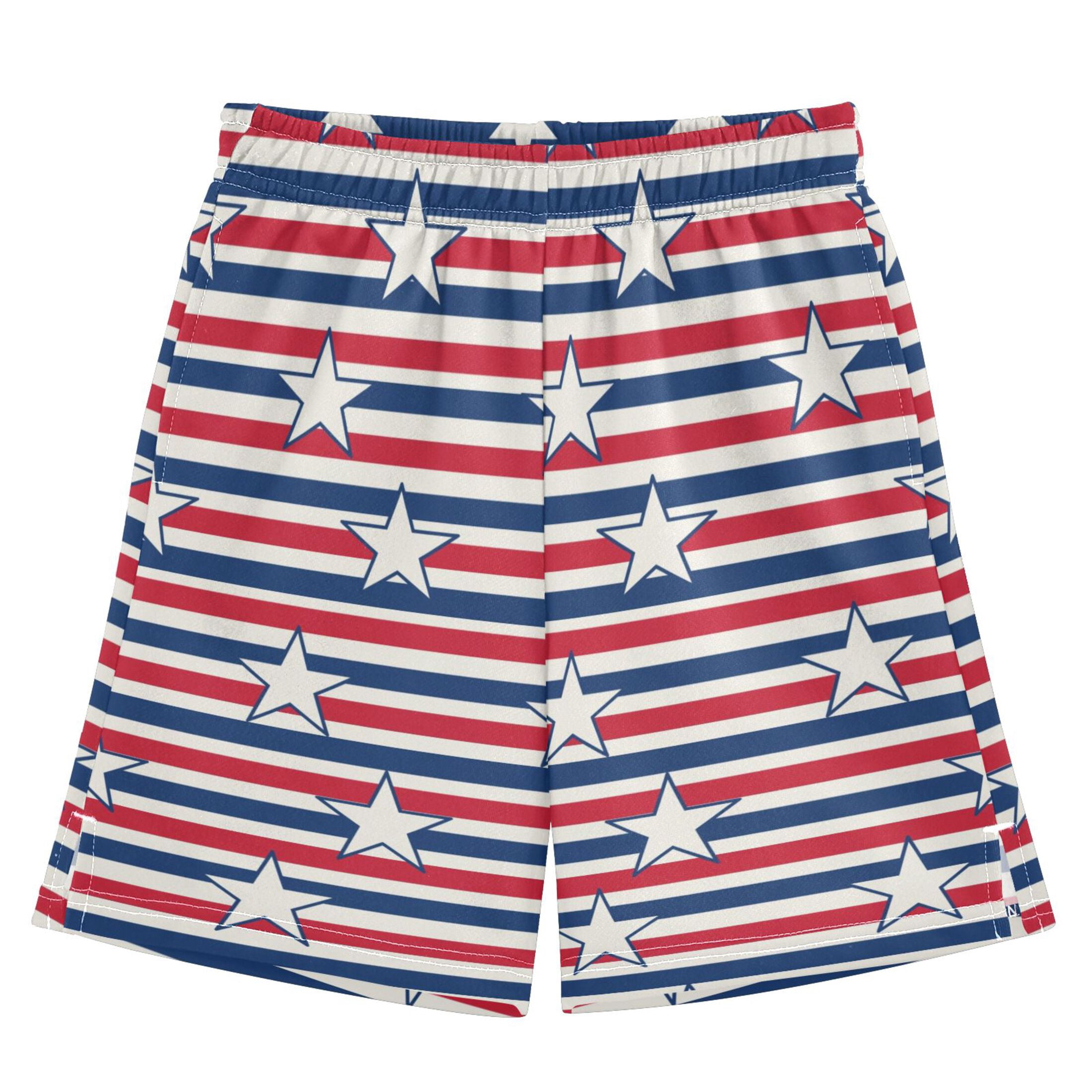 BZSMCE Adjustable Drawstring Casual Shorts With Striped Stars Pattern ...