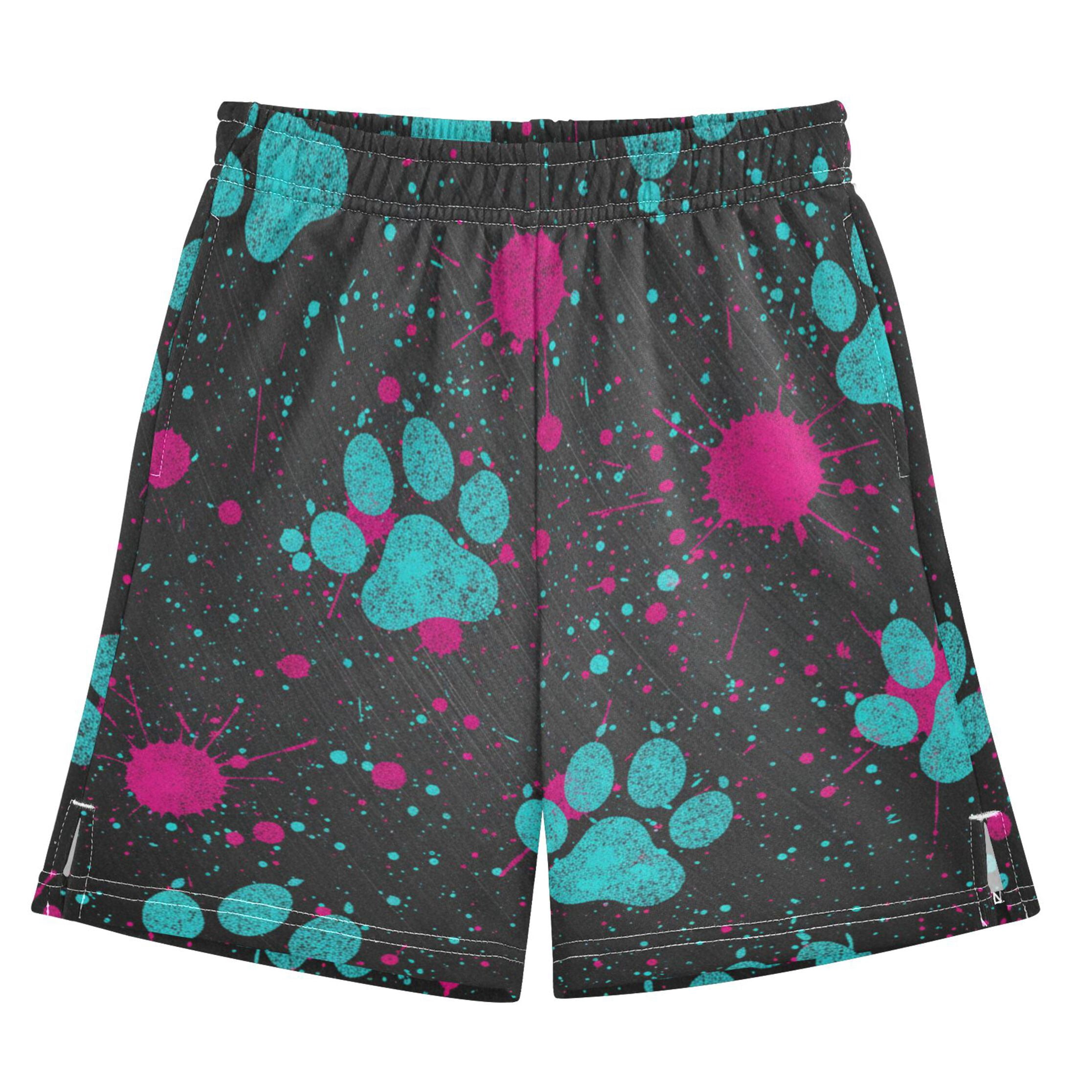 BZSMCE Adjustable Drawstring Casual Shorts With Teal Dog Paw Prints ...