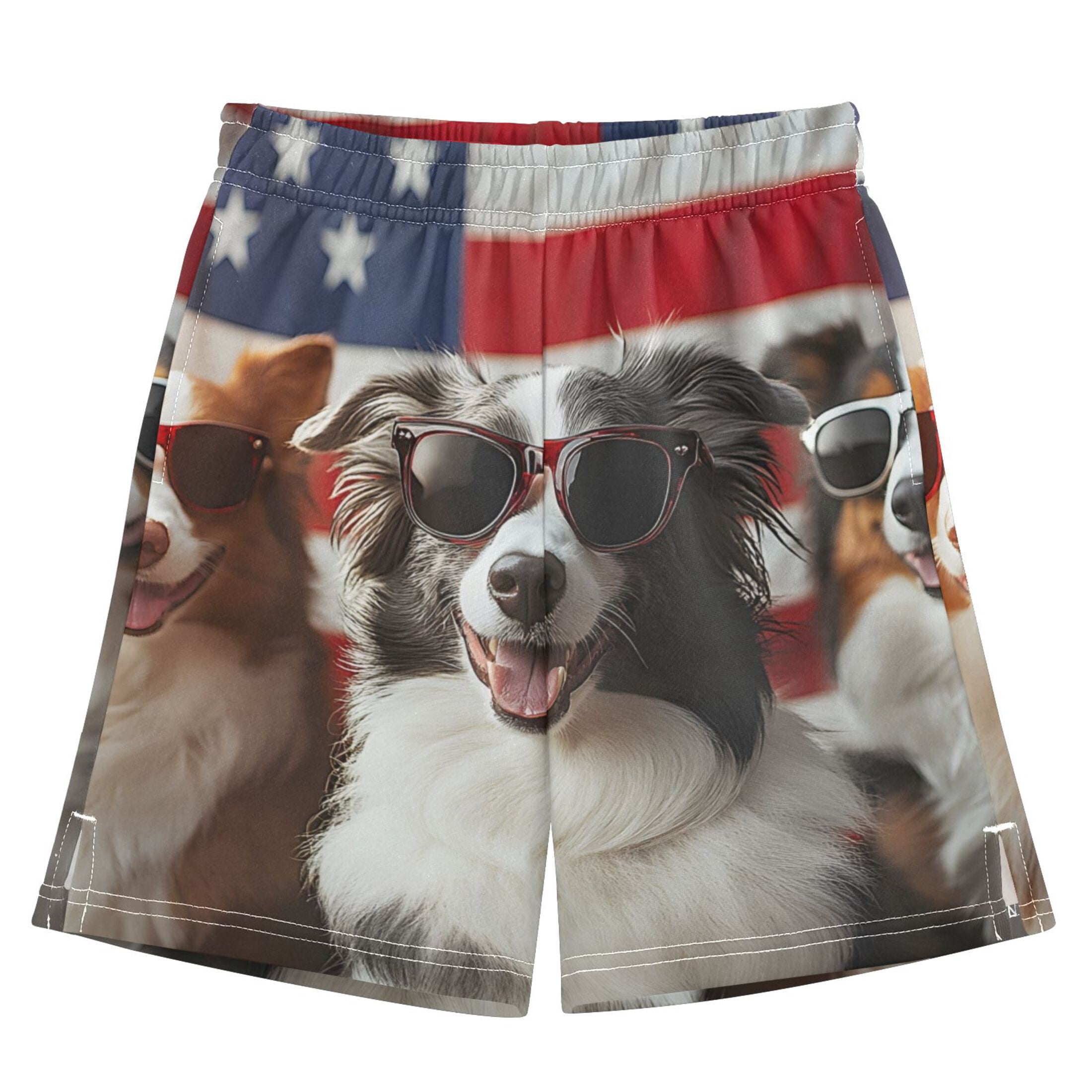 BZSMCE Adjustable Drawstring Casual Shorts With Three Dogs Flag Pattern ...
