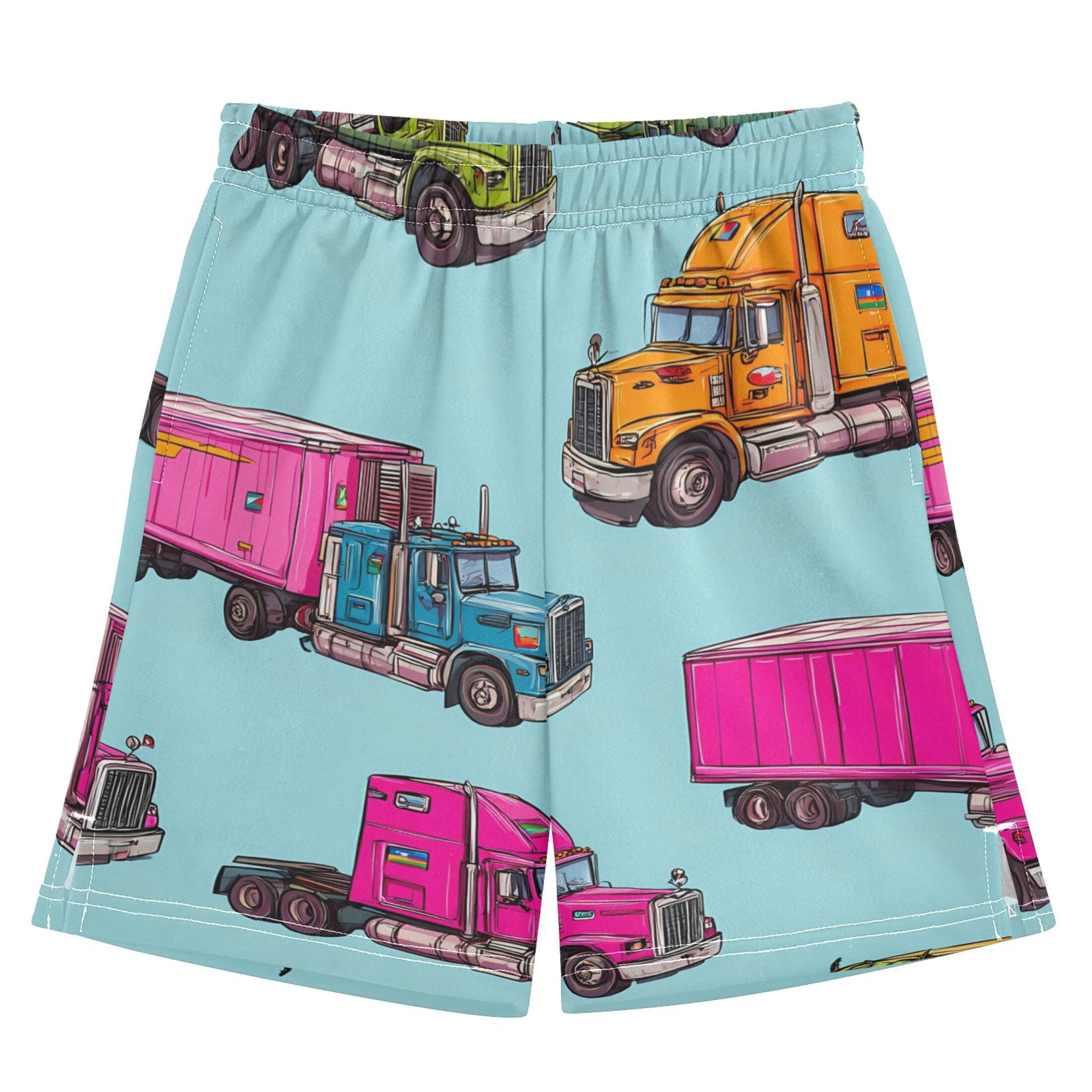 BZSMCE Adjustable Drawstring Casual Shorts With Truck Blue Background ...
