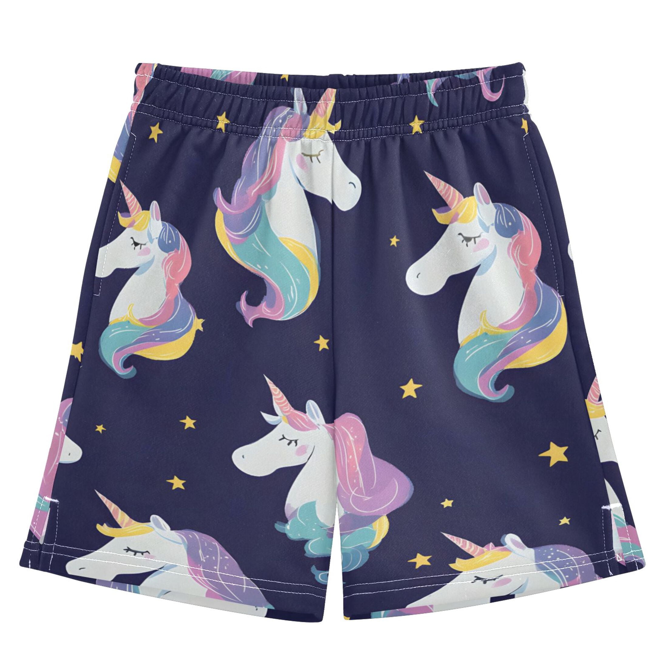 BZSMCE Adjustable Drawstring Casual Shorts With Unicorn Starry Sky ...