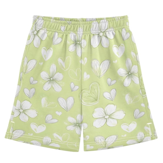 BZSMCE Adjustable Drawstring Casual Shorts With White Flower White ...