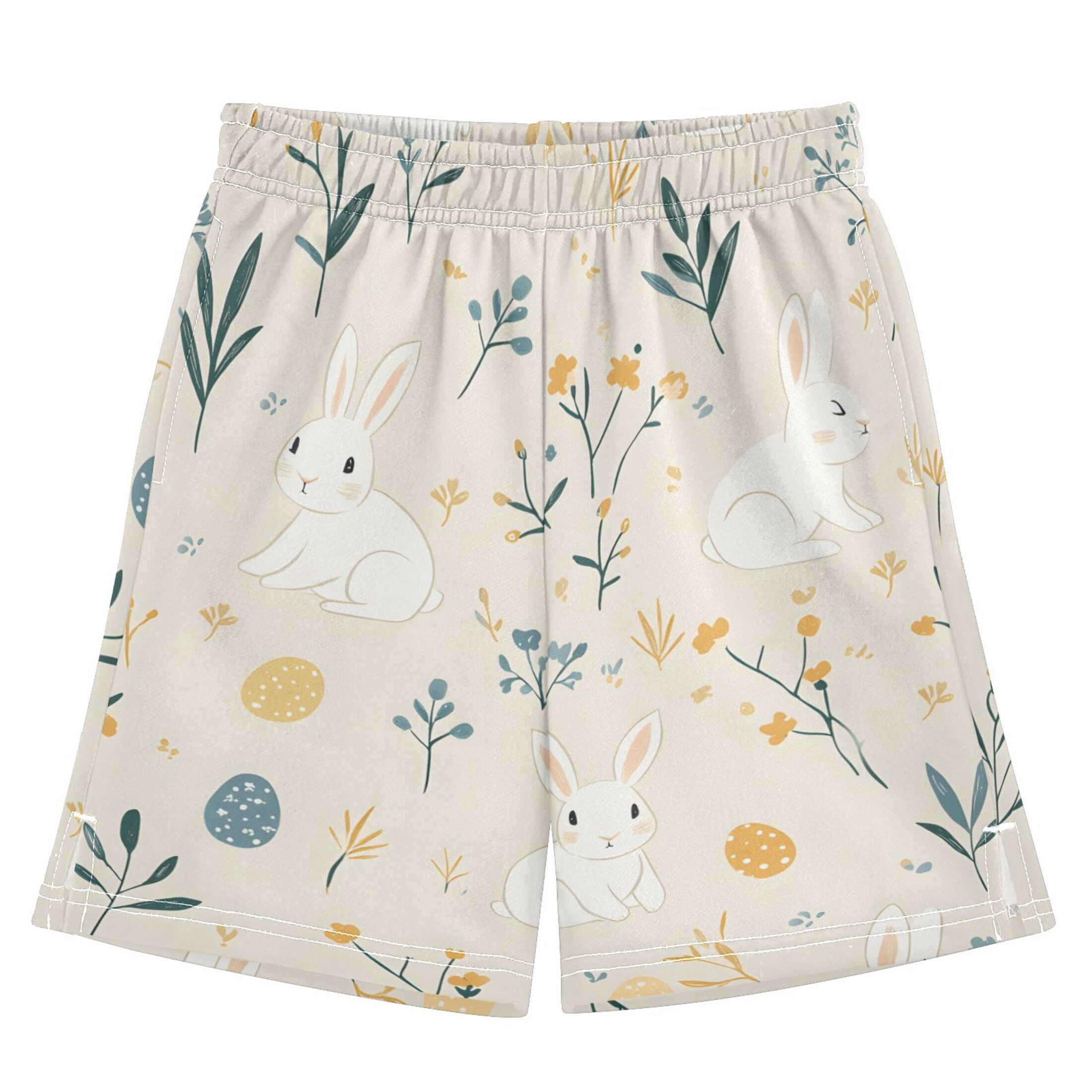 BZSMCE Adjustable Drawstring Casual Shorts With White Rabbit Foral ...