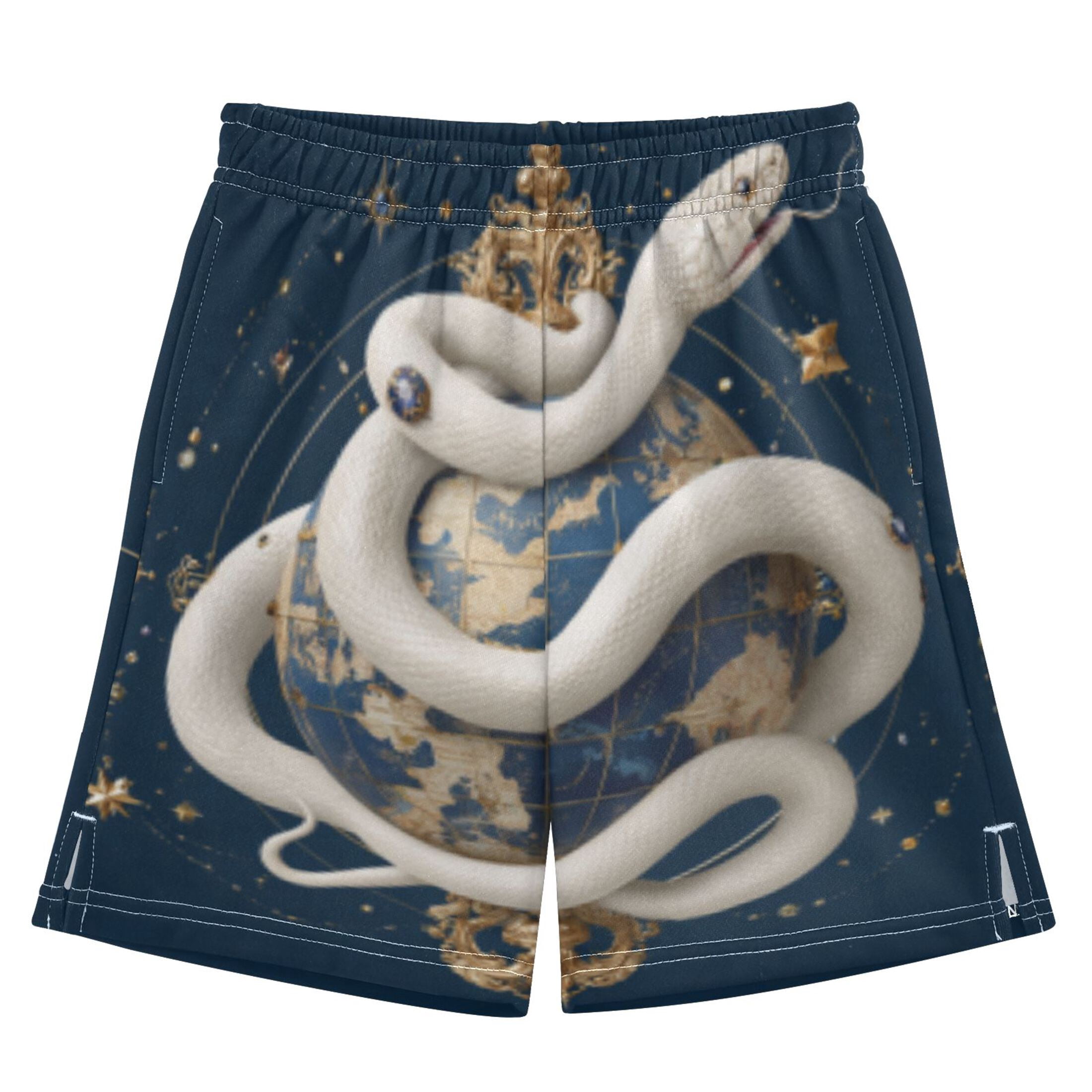 BZSMCE Adjustable Drawstring Casual Shorts With White Snake & Starry ...