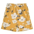 BZSMCE Adjustable Drawstring Casual Shorts With White Yellow Flowers ...