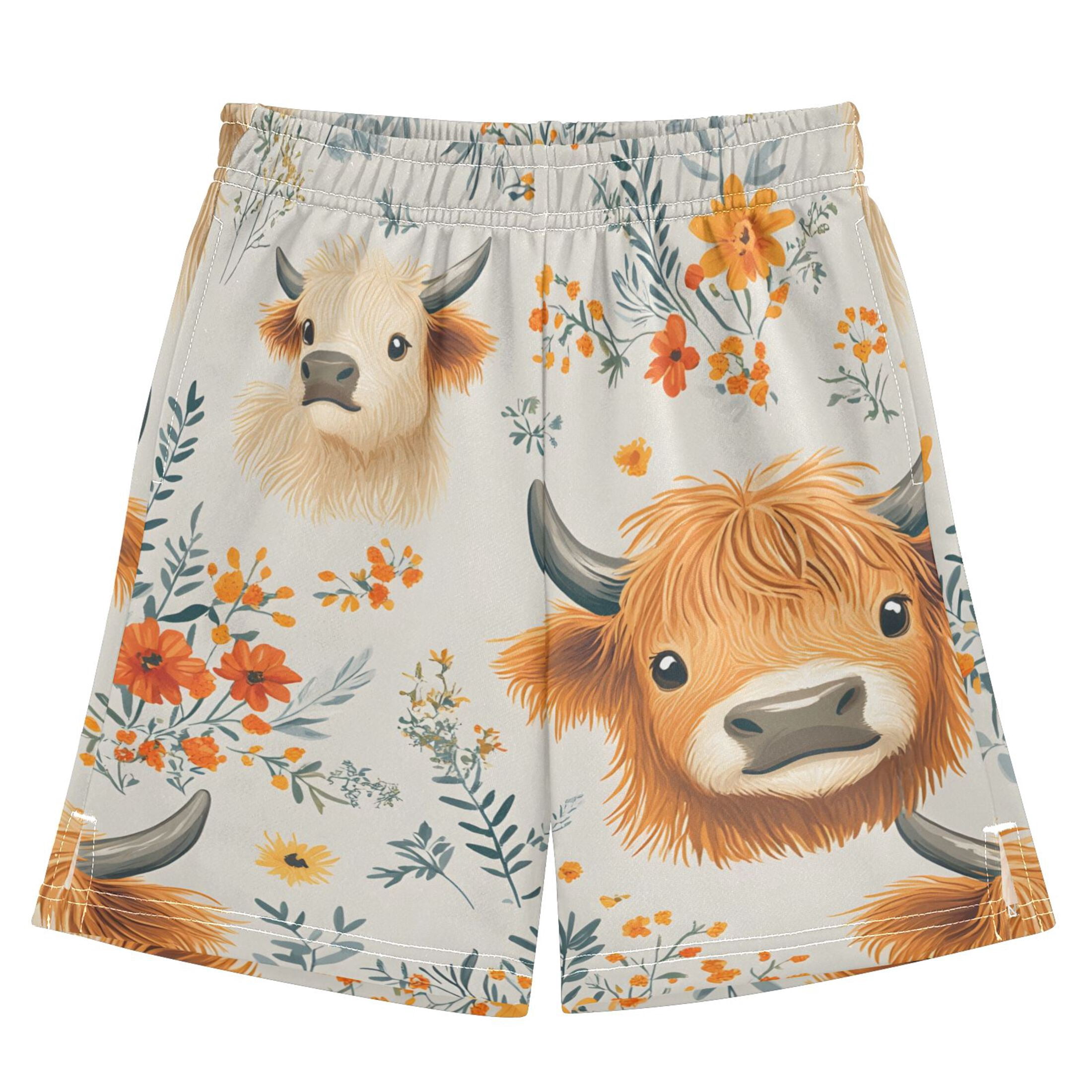 BZSMCE Adjustable Drawstring Casual Shorts With Yak Flower Pattern ...