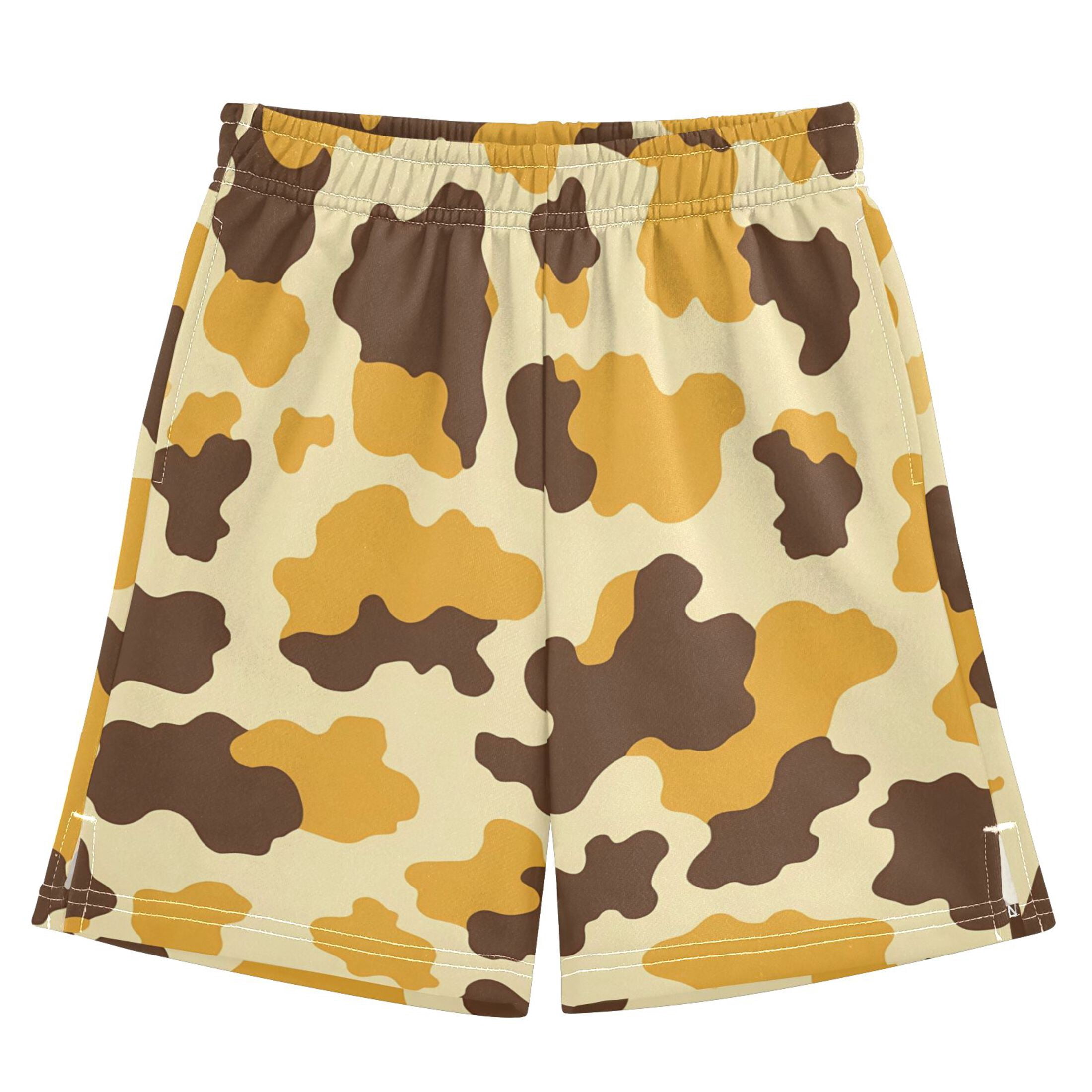 BZSMCE Adjustable Drawstring Casual Shorts With Yellow Brown Cow ...