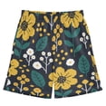 BZSMCE Adjustable Drawstring Casual Shorts With Yellow Floral on Black ...