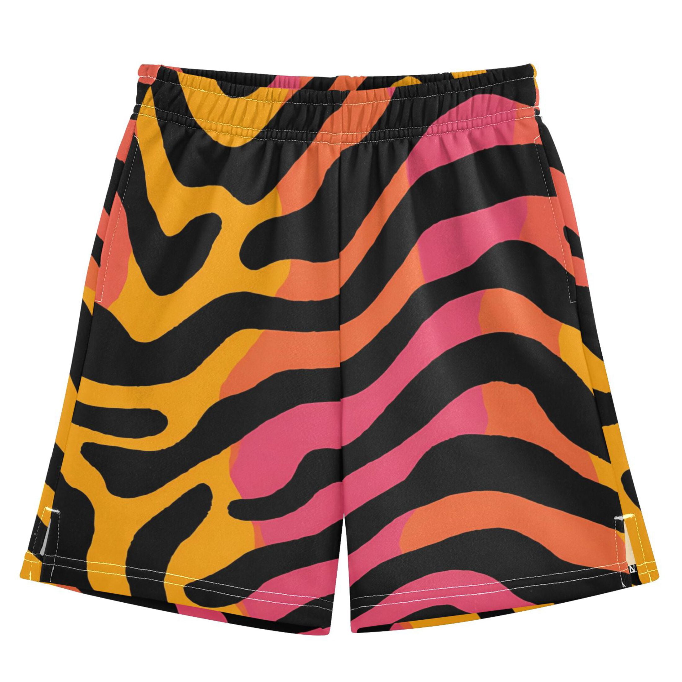 BZSMCE Adjustable Drawstring Casual Shorts With Yellow Orange Tiger ...