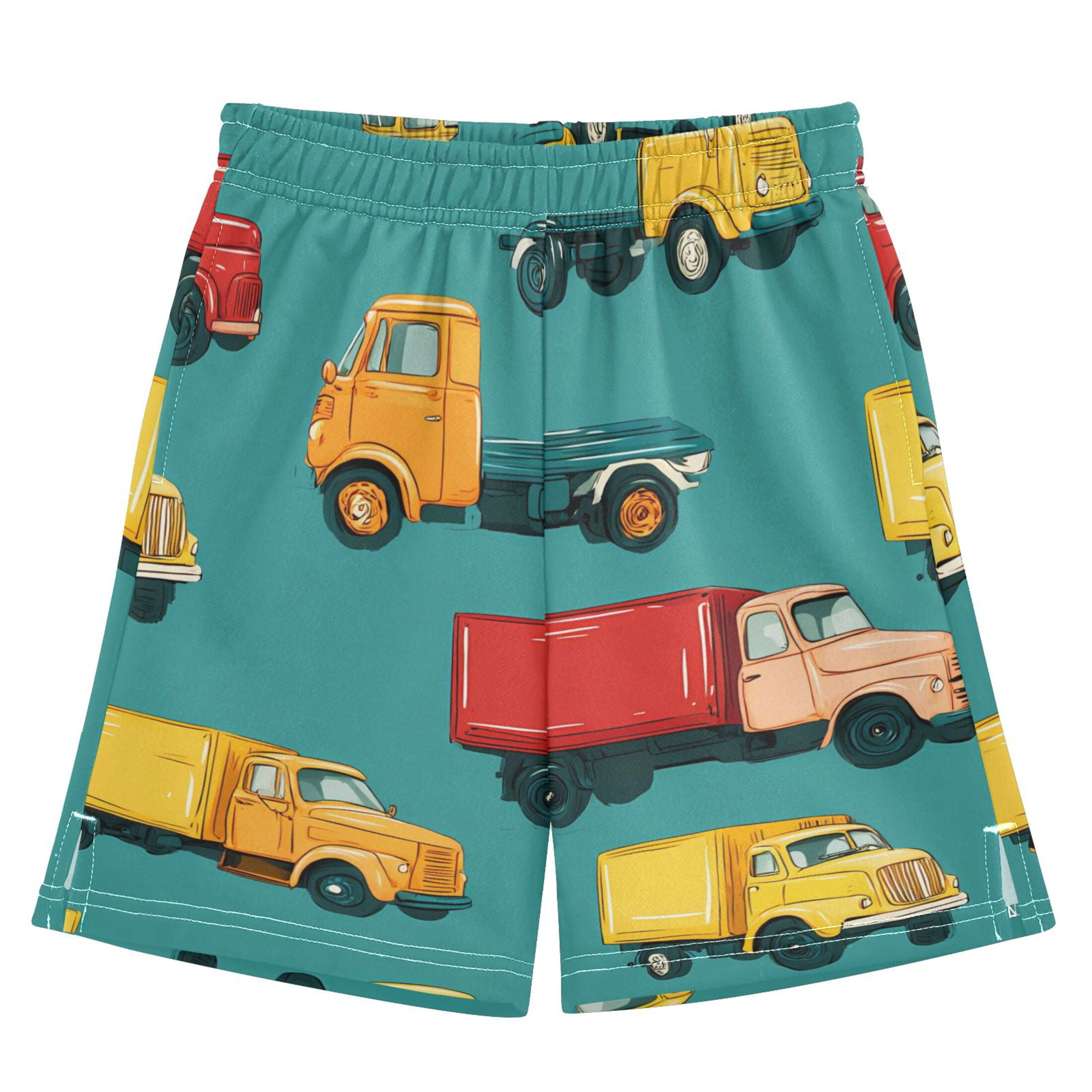BZSMCE Adjustable Drawstring Casual Shorts With Yellow Red Orange Truck ...