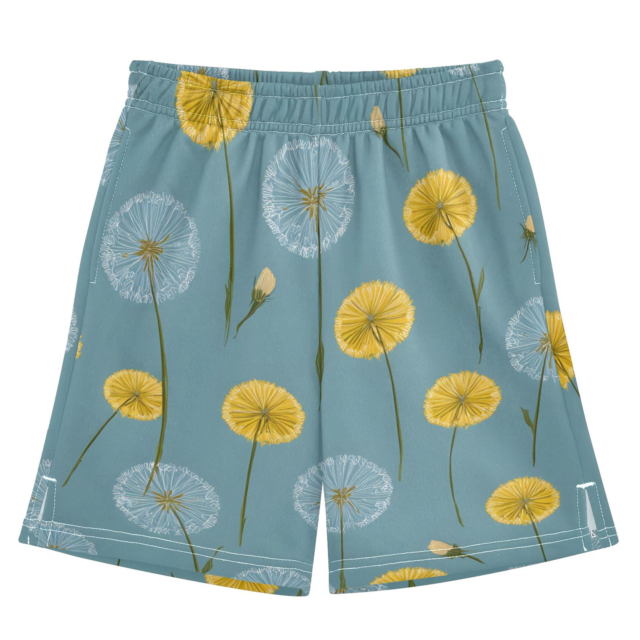 BZSMCE Adjustable Drawstring Casual Shorts With Yellow White Dandelion ...