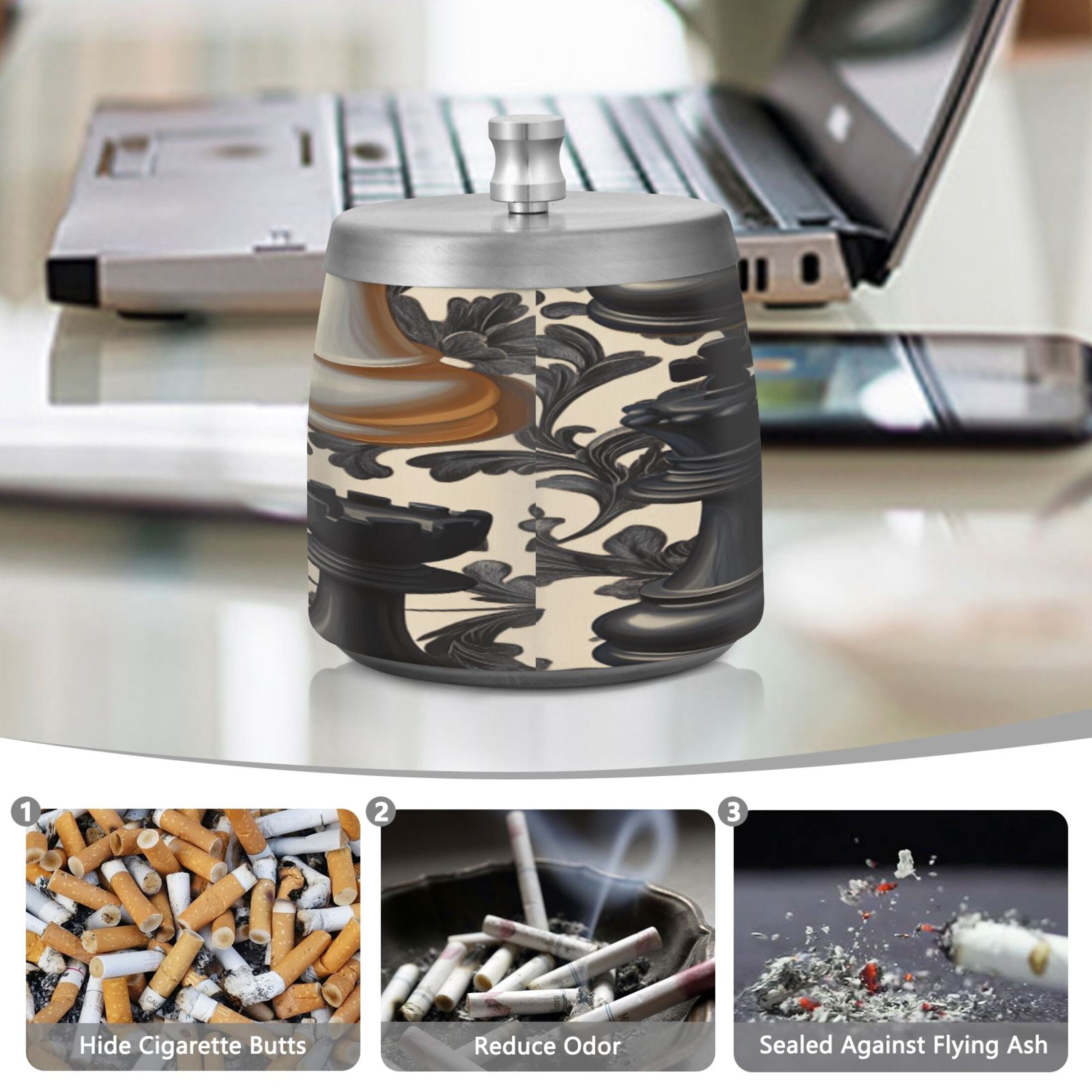 YAZAOO Ashtray for Cigarettes Stainless Creativity Black and White ...