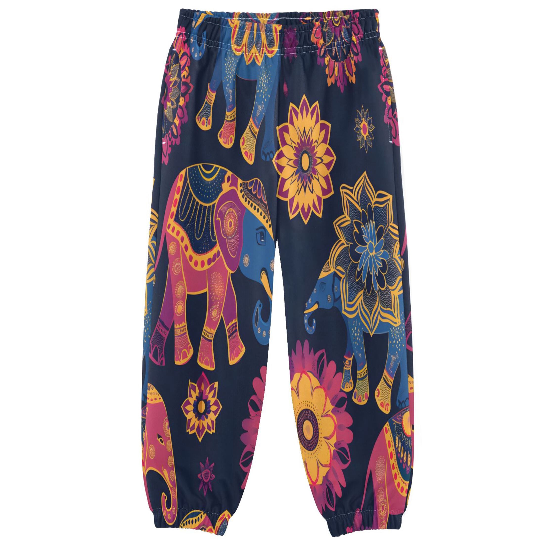 BZSMCE Asian Pattern with Elephants Print Elastic Waist Jogger Pants ...