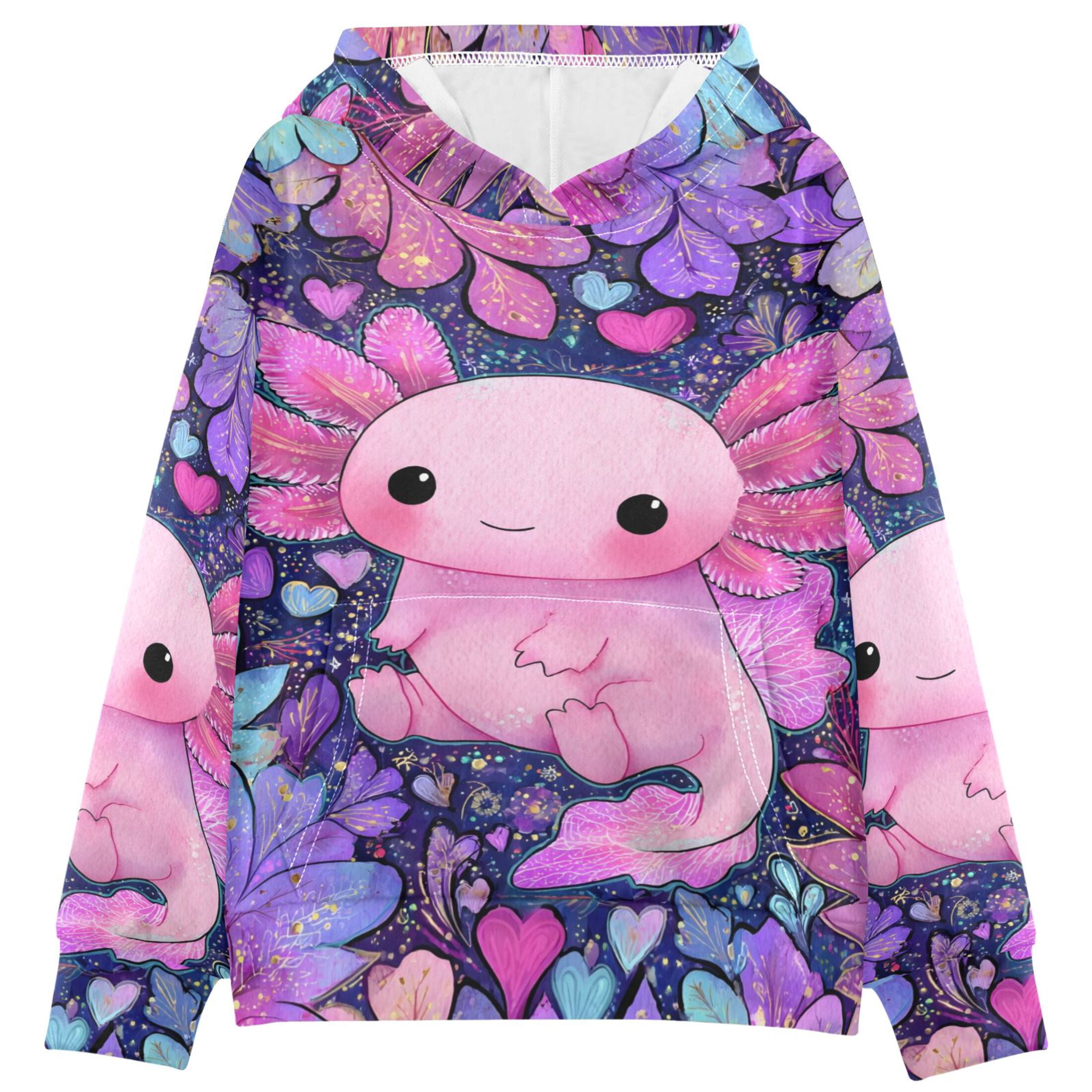 BZSMCE Axolotl Leaves Print Hoodie Casual Pullover Sweatshirt With ...