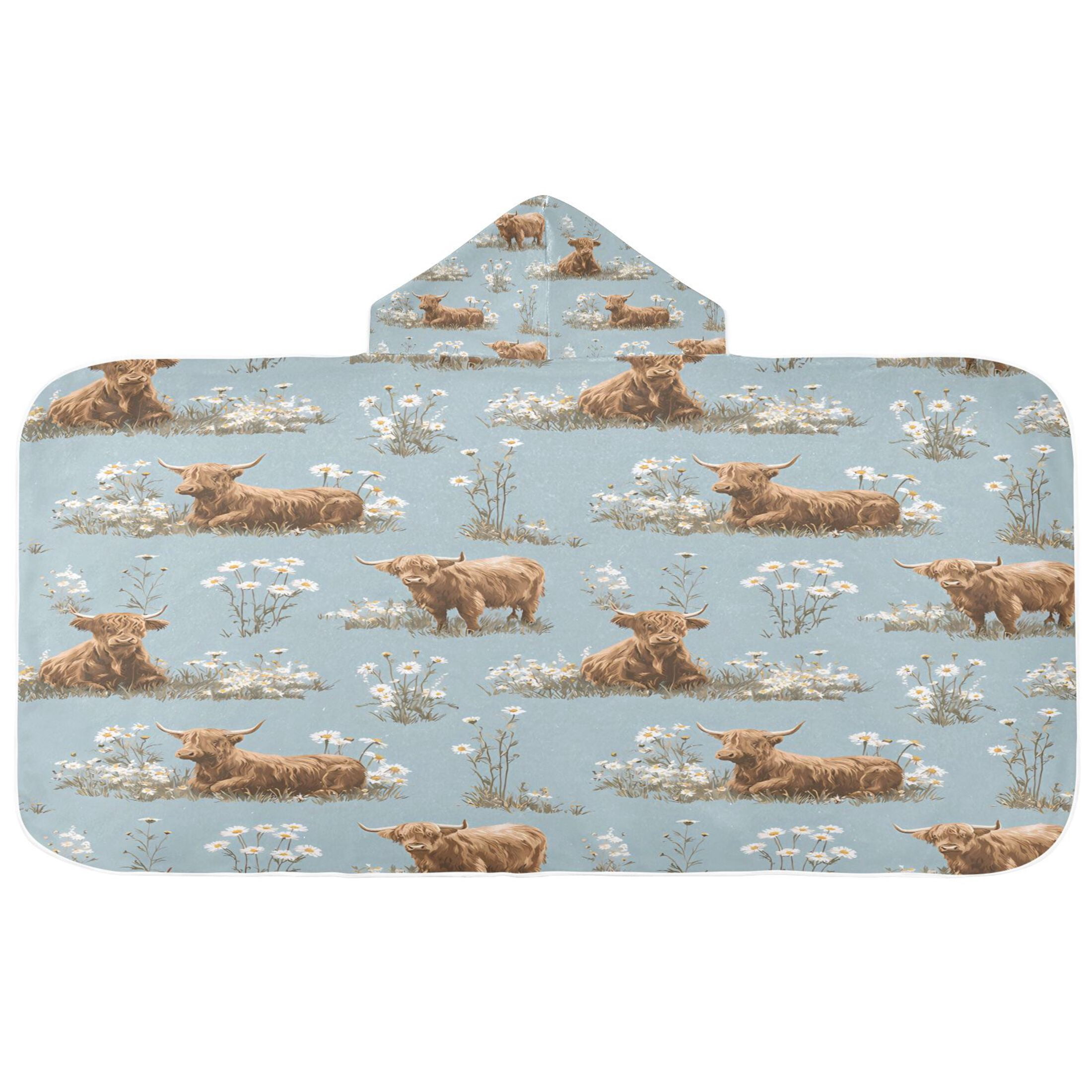 BZSMCE Bath Towels Soft Hooded Beach Towel In Highland Cattle Daisy ...