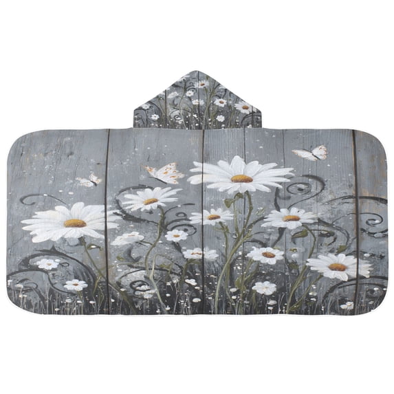 BZSMCE Bath Towels Soft Hooded Beach Towel In White Daisies Butterfly ...