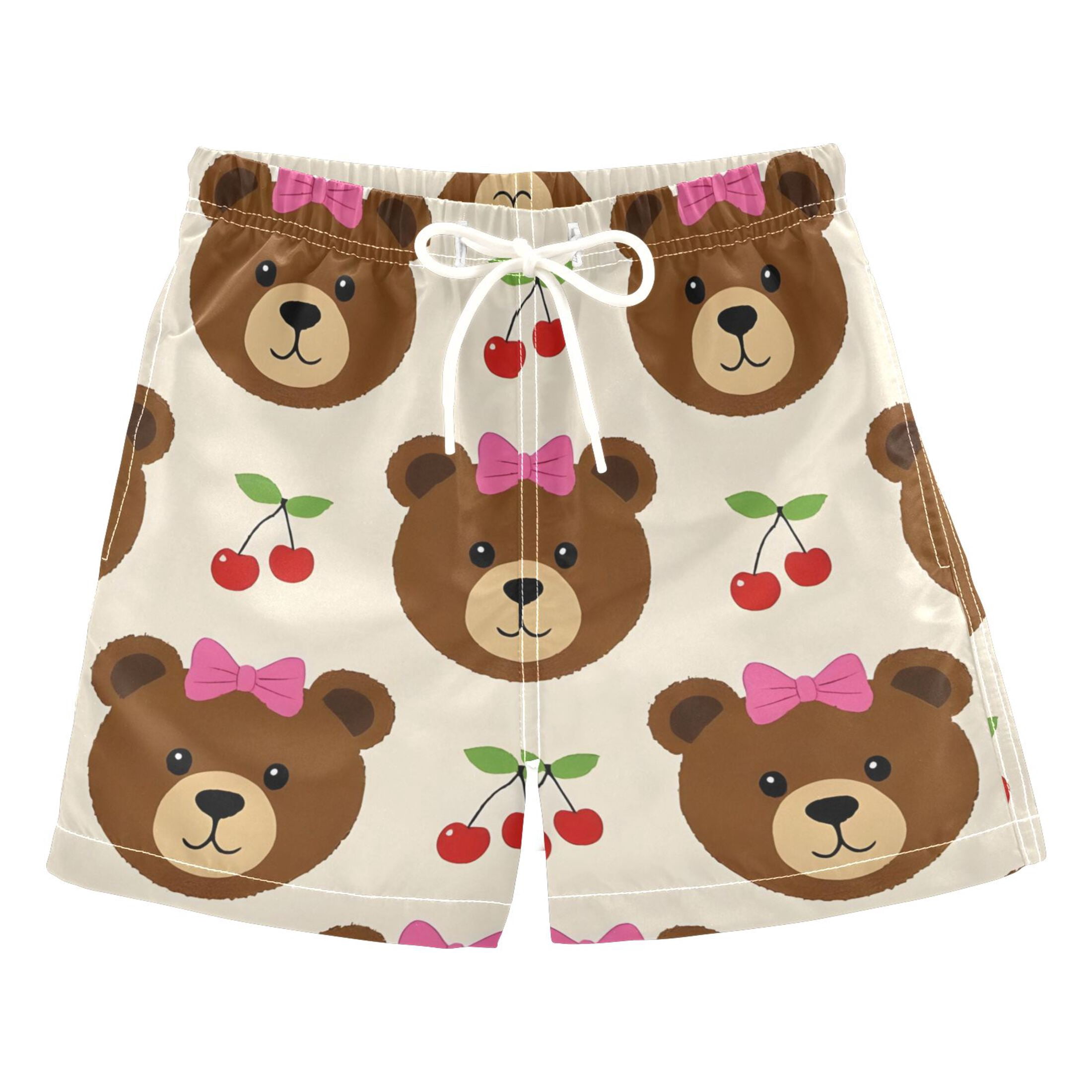 BZSMCE Beach Shorts Trunks Quick Dry Short Bear Bow Cherry Pattern Of ...