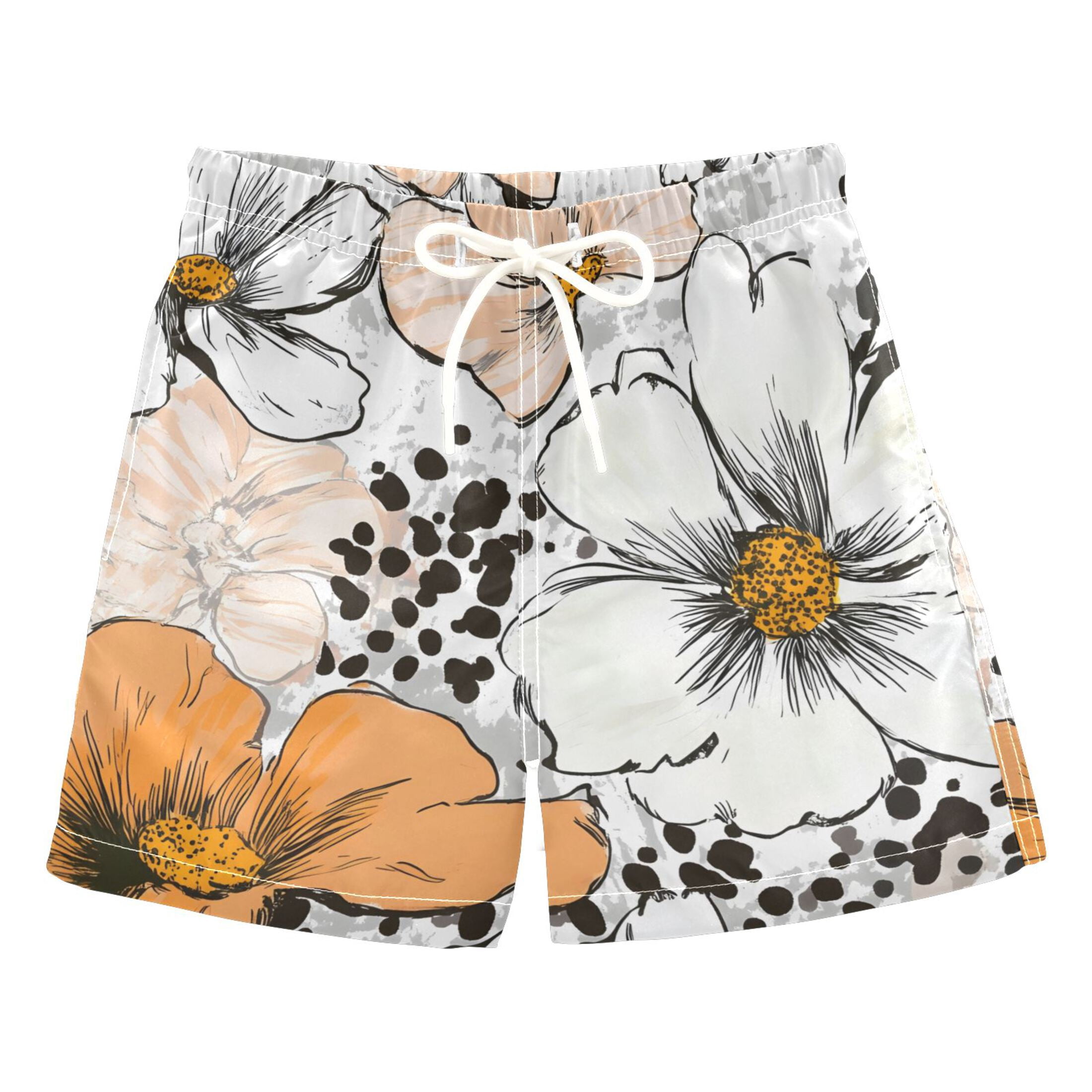 BZSMCE Beach Shorts Trunks Quick Dry Short Botanical Background Flowers ...