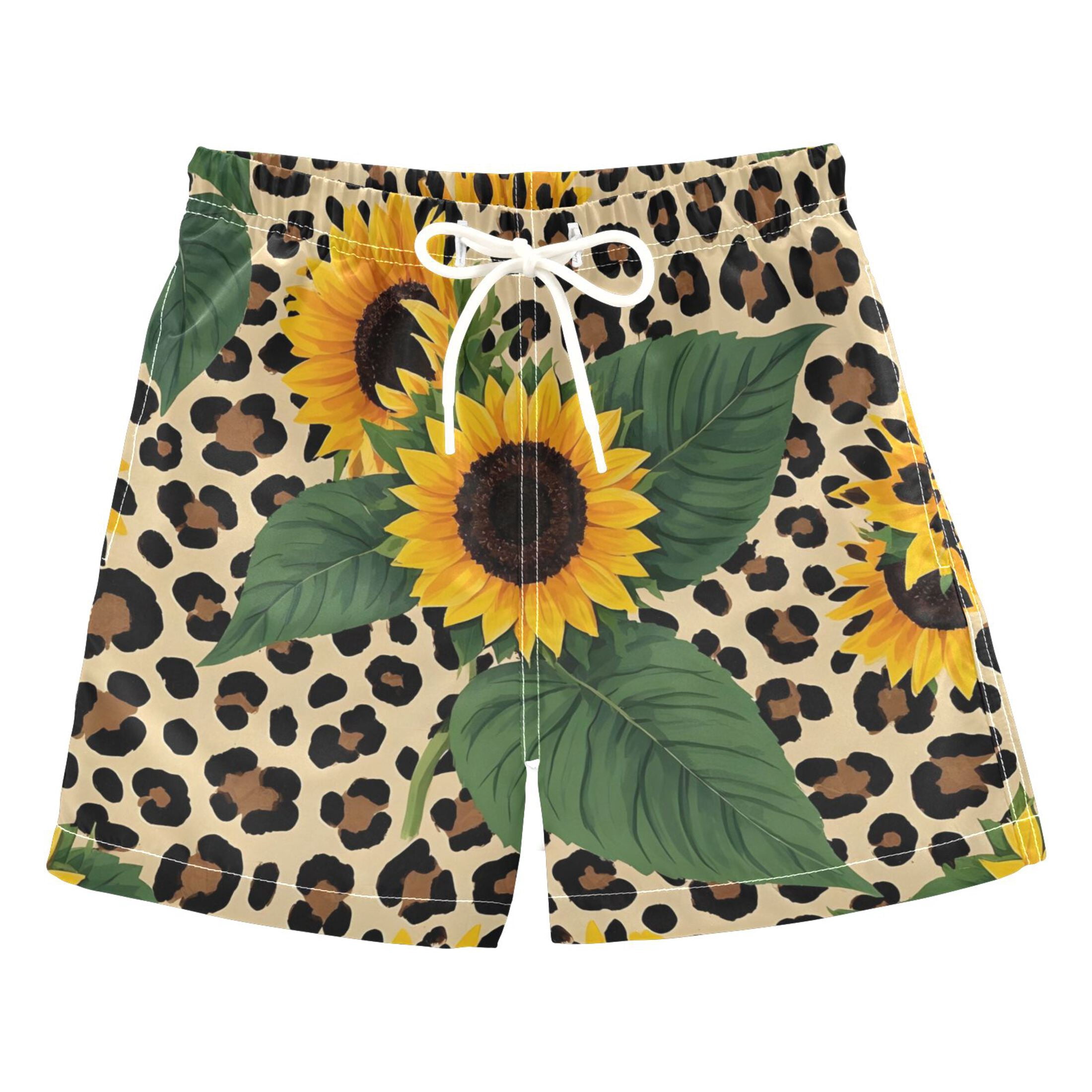 BZSMCE Beach Shorts Trunks Quick Dry Short Leopard Print Sunflower ...