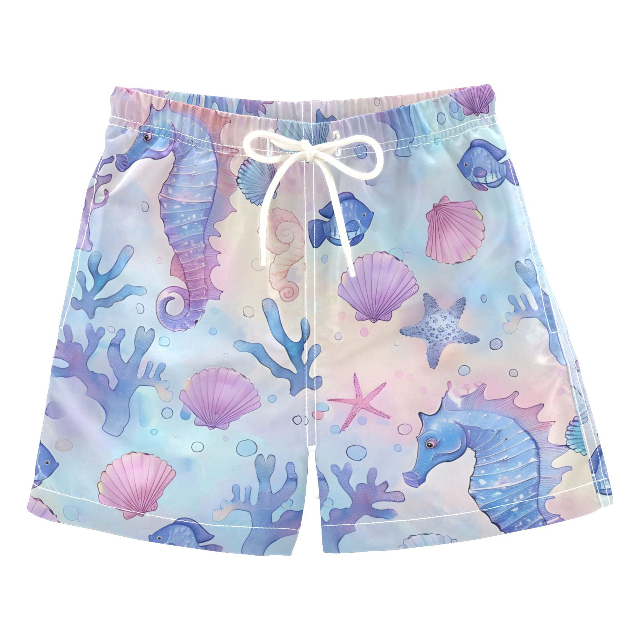 BZSMCE Beach Shorts Trunks Quick Dry Short Seahorse Shell Coral Pattern ...