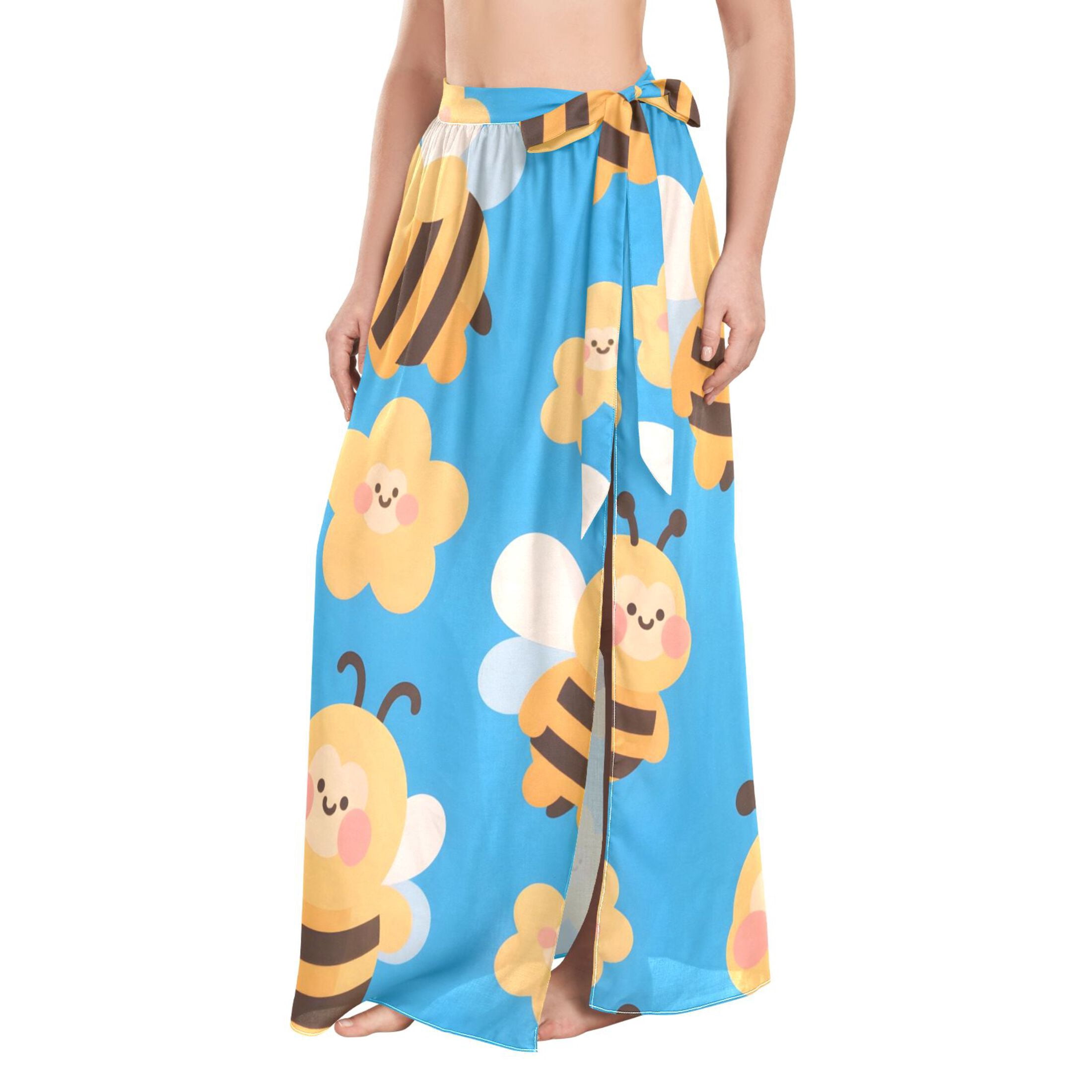 BZSMCE Bee Pattern Maxi Cover-Up Skirt, Lightweight Quick-Dry Fabric ...