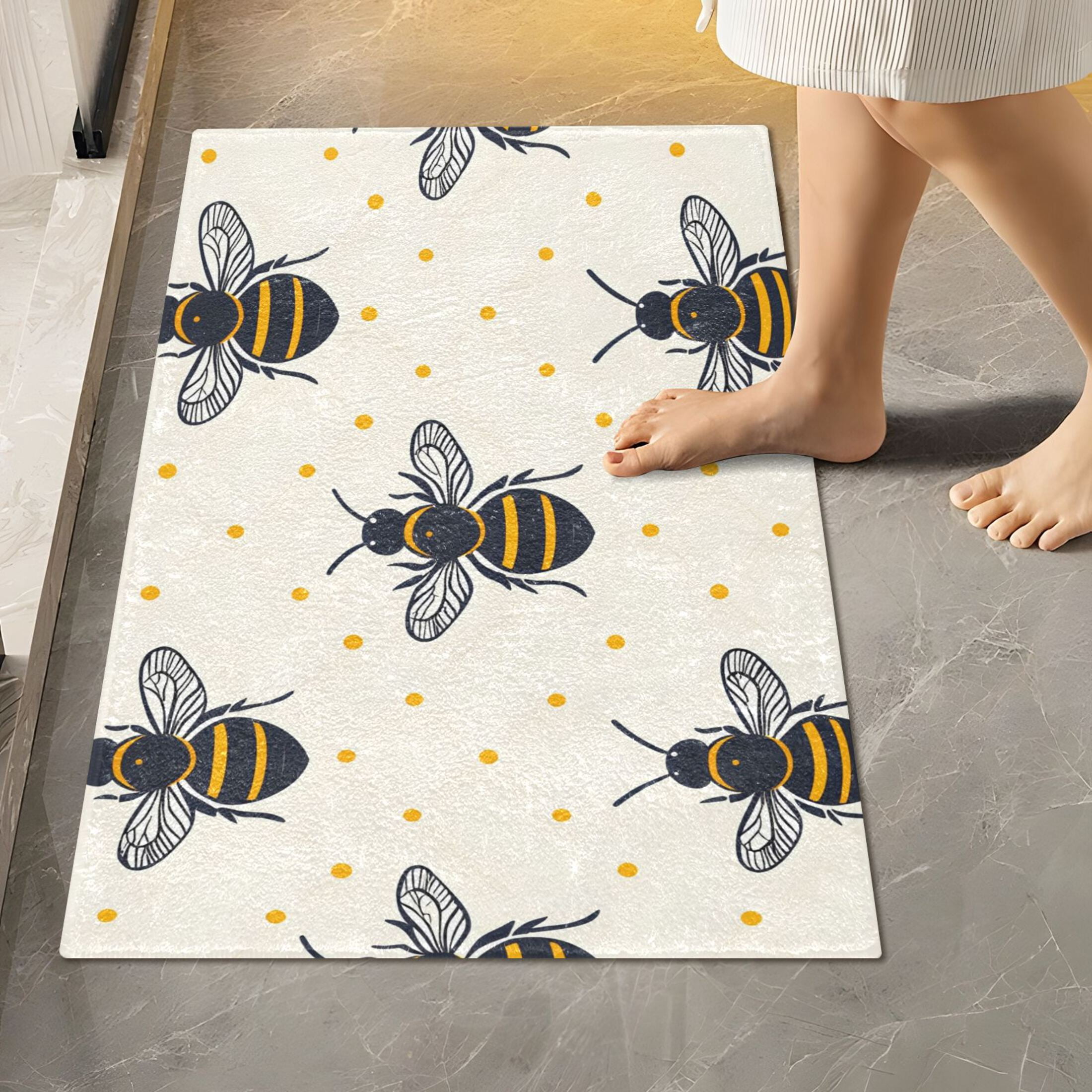 BZSMCE Bee Pattern Pattern 2-Piece Non-Slip Absorbent Bathroom Rug Set ...