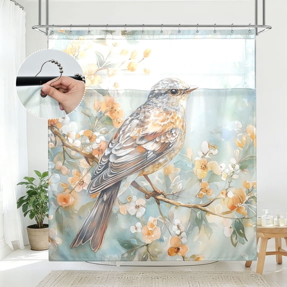 BZSMCE Bird Flower Watercolor Pattern Bathroom Shower Curtain Set with ...