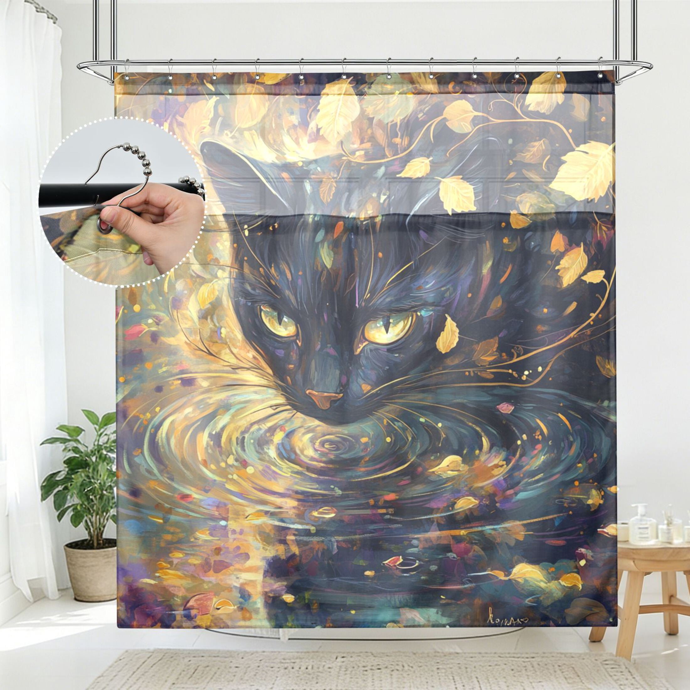BZSMCE Black Cat Among Autumn Pattern Bathroom Shower Curtain Set with ...