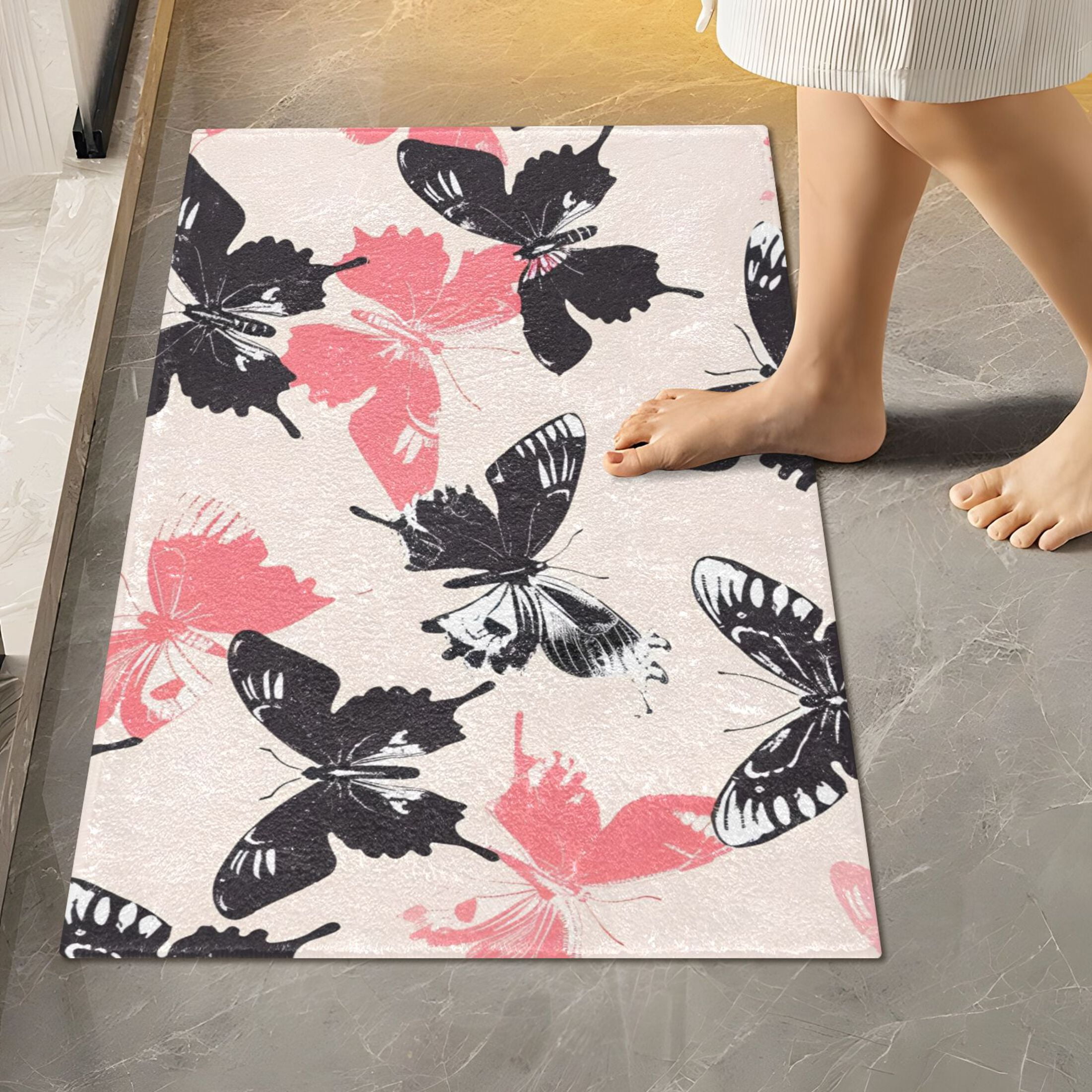 BZSMCE Black Pink Butterfly Pattern 2-Piece Non-Slip Absorbent Bathroom ...