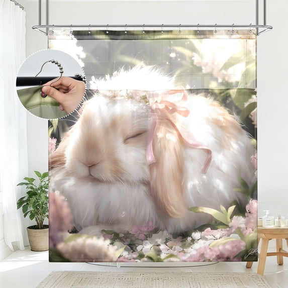 BZSMCE Blossom Bunny’s Slumber Pattern Bathroom Shower Curtain Set with ...