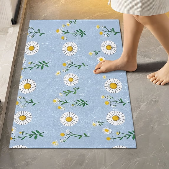 BZSMCE Blue Background Daisy Pattern Pattern 2-Piece Non-Slip Absorbent ...