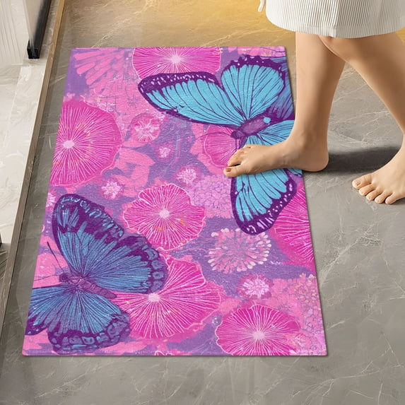 BZSMCE Blue Butterfly Powder Flower Pattern 2-Piece Non-Slip Absorbent ...