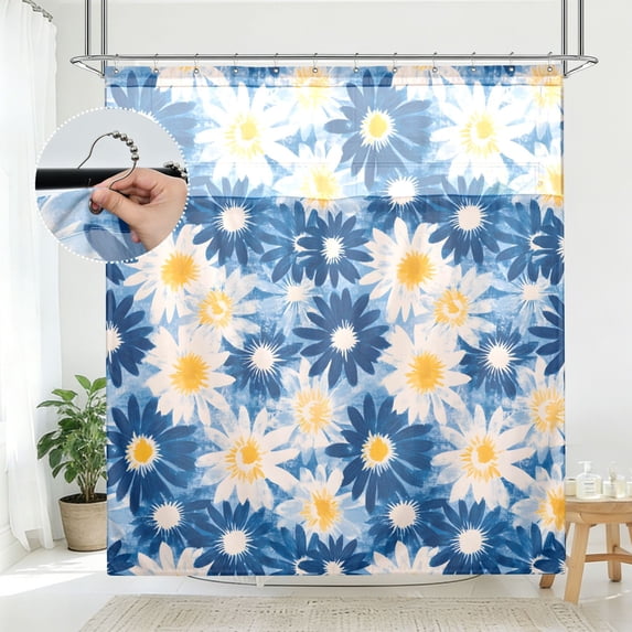 BZSMCE Blue Kitchen Daisy Pattern Pattern Bathroom Shower Curtain Set ...