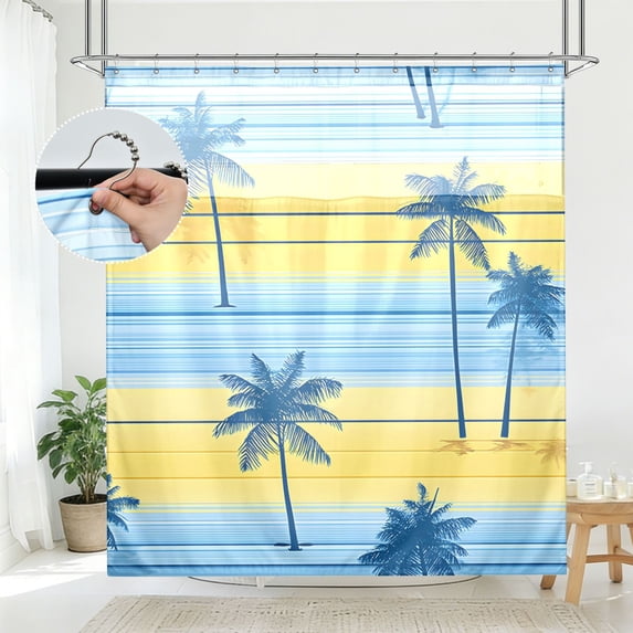 BZSMCE Blue Palm Tree Pattern Pattern Bathroom Shower Curtain Set with ...